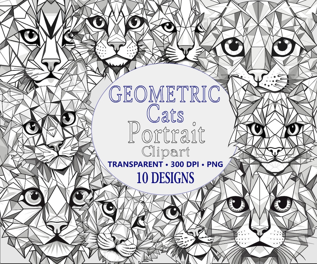 Geometric Cat Designs / Geometric Animal Portrait / Clipart - Etsy