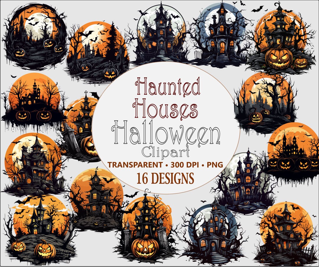 Haunted Houses Halloween Clipart / Clipart Designs / PNG / - Etsy