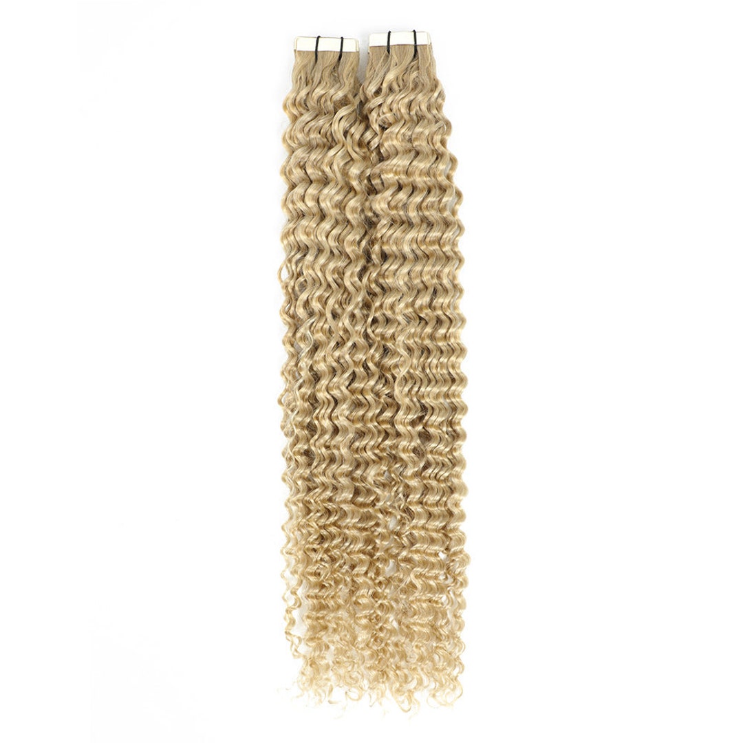 Curly Tape Hair Extensions 3C 18a/60 Ash & Platinum Blonde Highlights ...