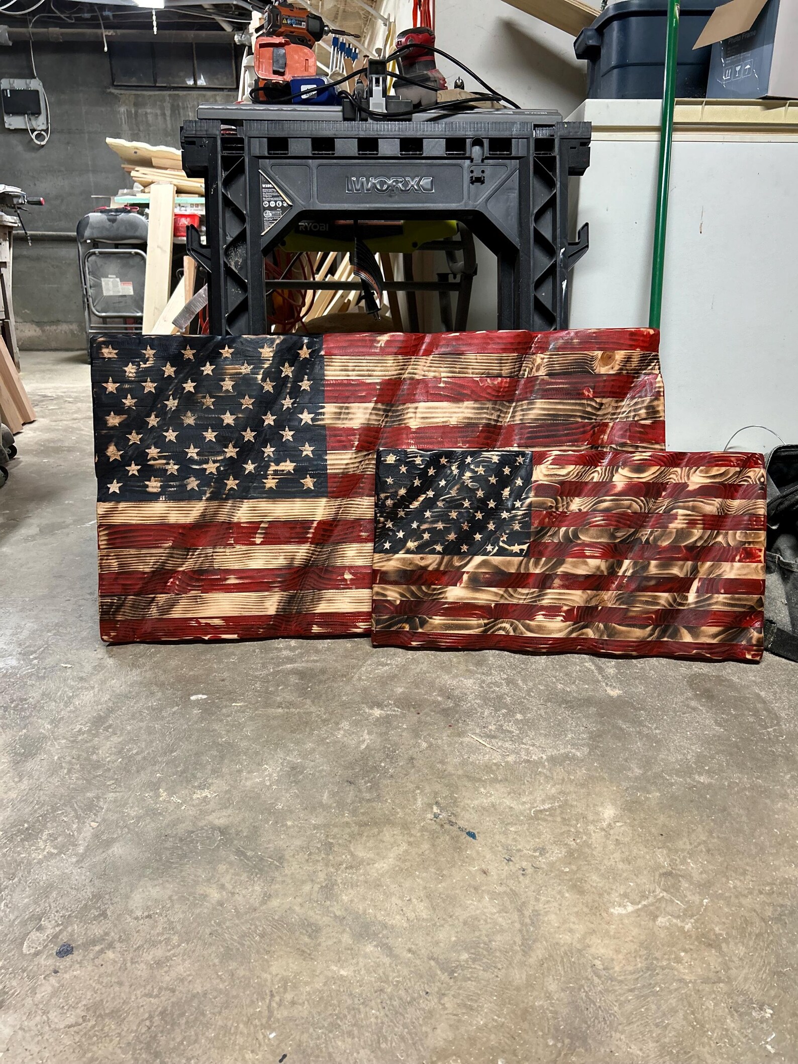 Hand Carved Wooden Wavy American Flag | Rustic US Wall Decor, Patriotic ...