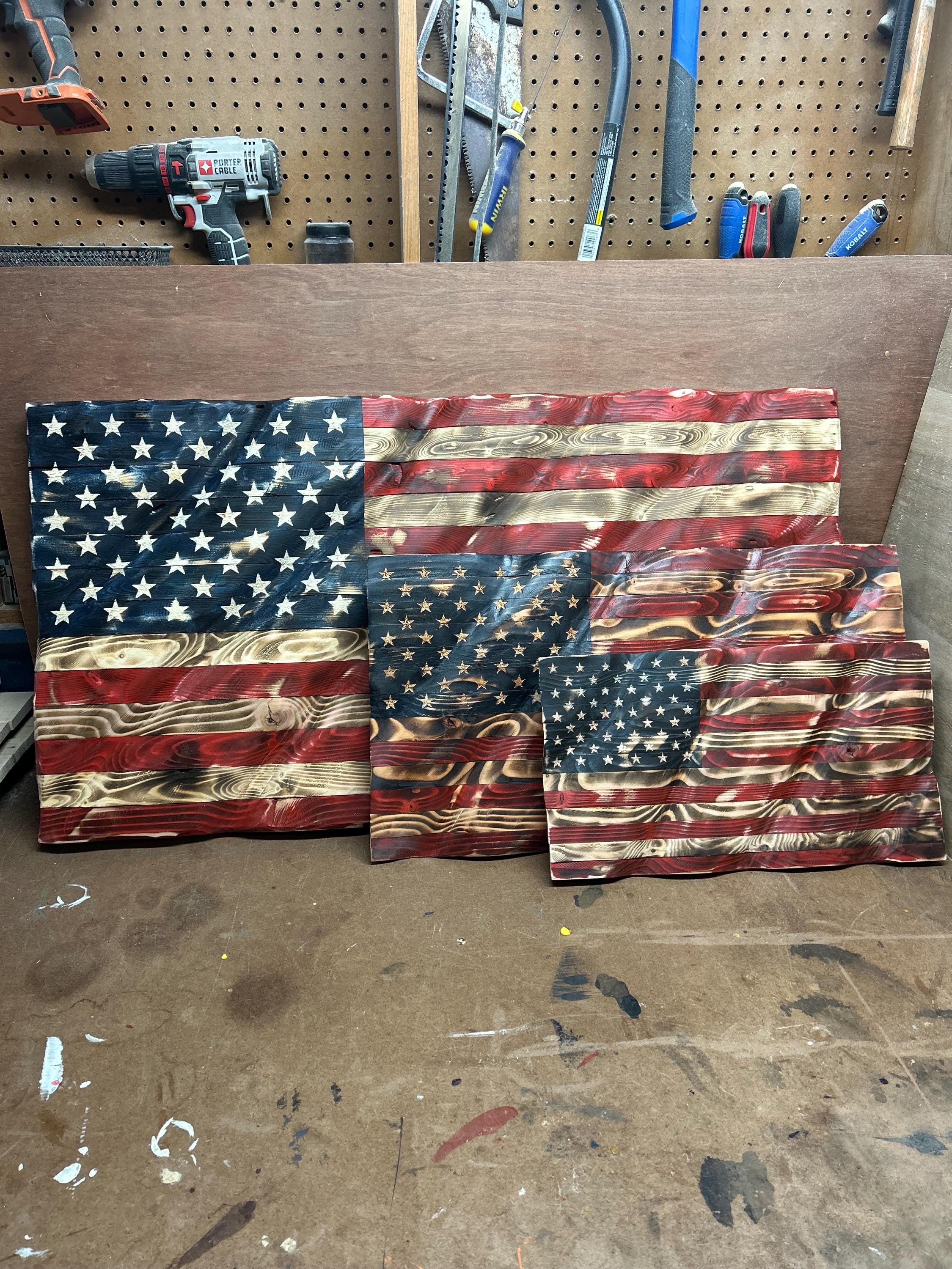 Hand Carved Wooden Wavy American Flag | Rustic US Wall Decor, Patriotic ...