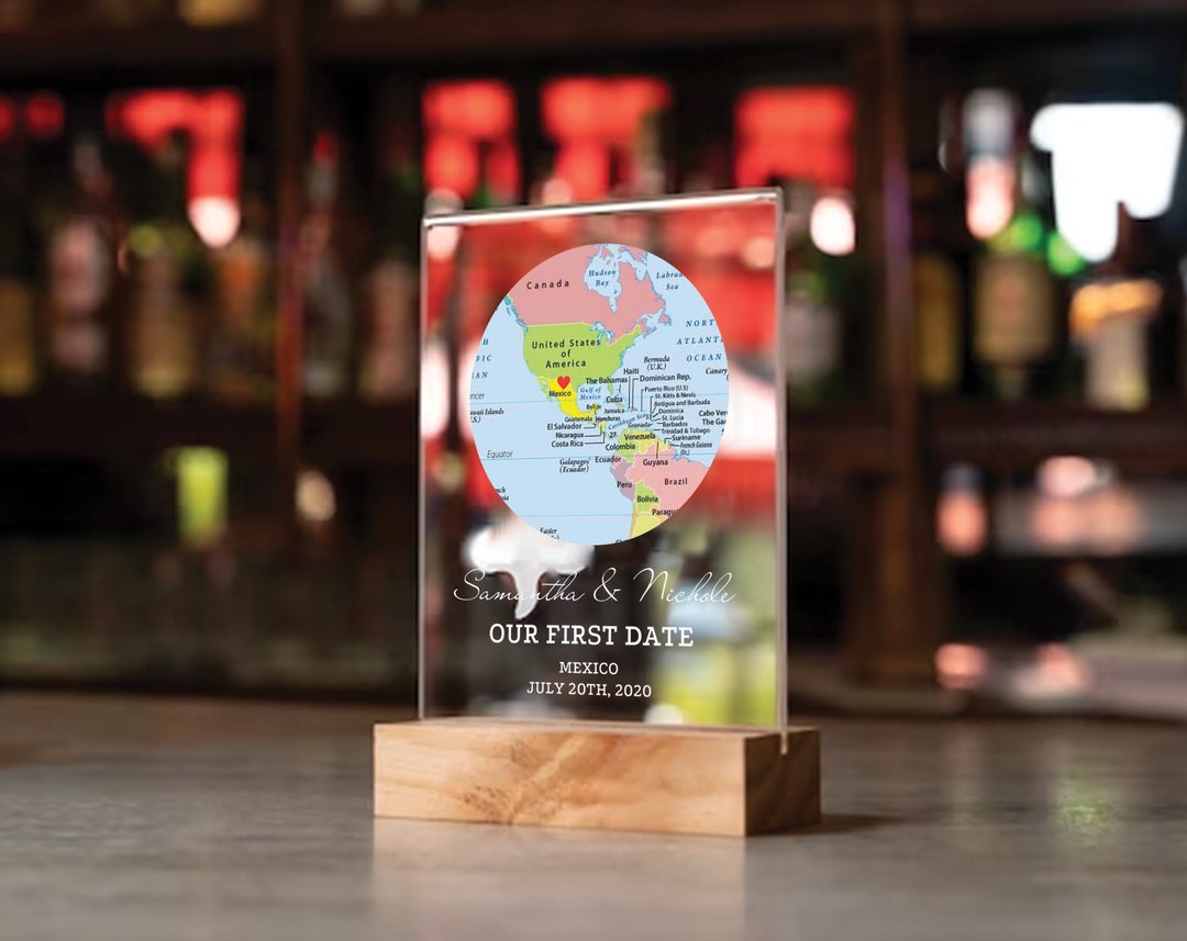 Our First Date Acrylic Map, Custom Map Plaque, Where We Me, Place Map ...