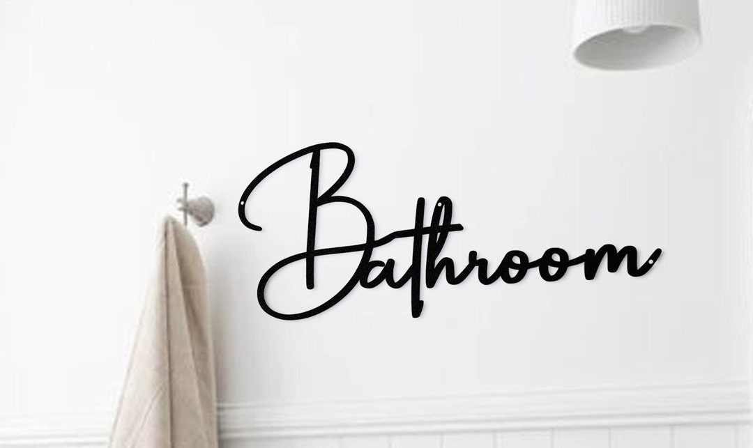 Bathroom Metal Word, Script Font Bathroom Sign, Bathroom Door Sign ...