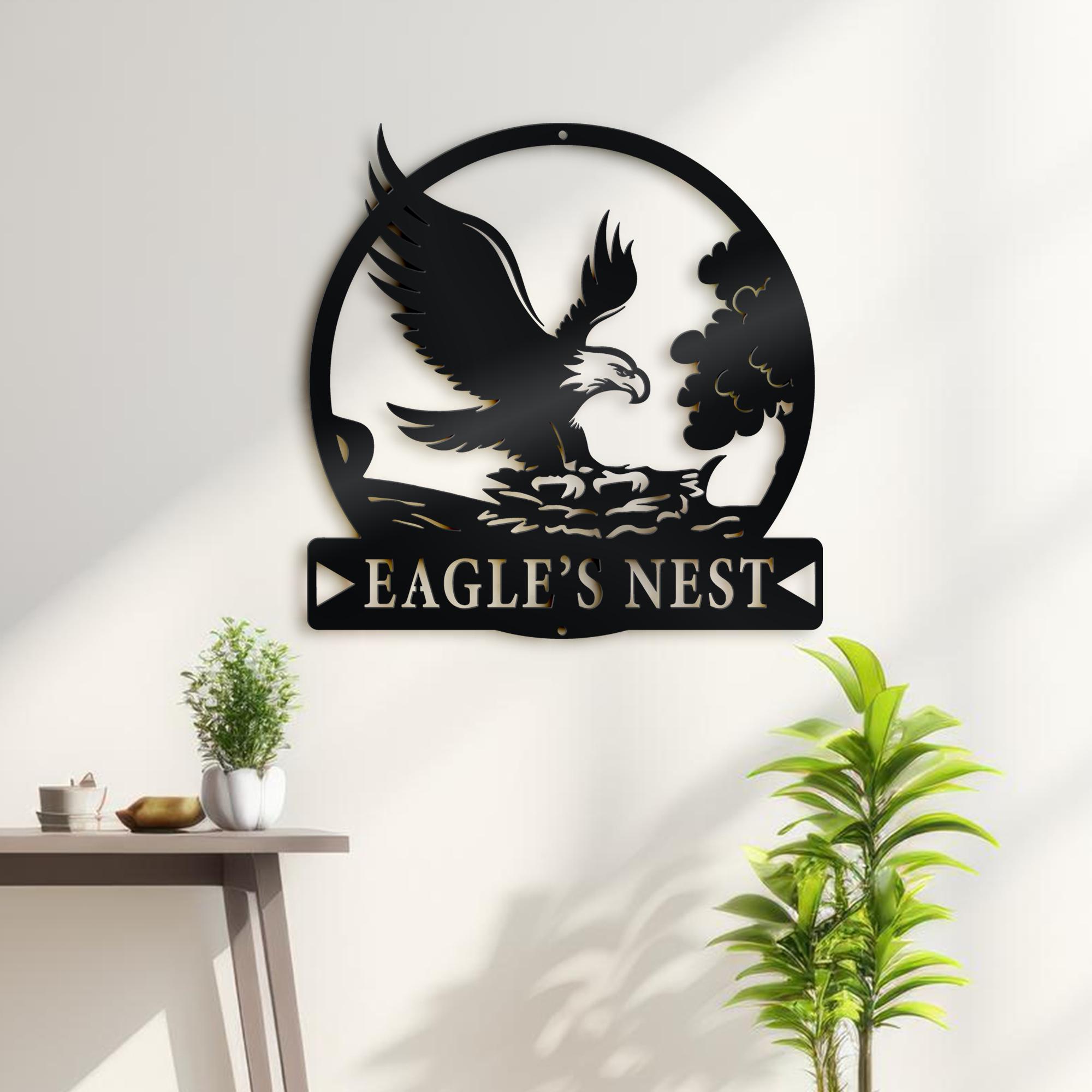 Eagle's Nest Sign - Metal Eagle Sign - Outdoor Monogram - Christmas ...