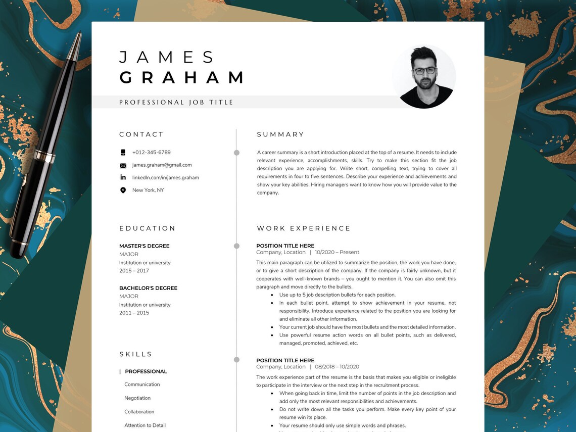 Resume Template, CV Template Google Docs, Professional Resume Template ...