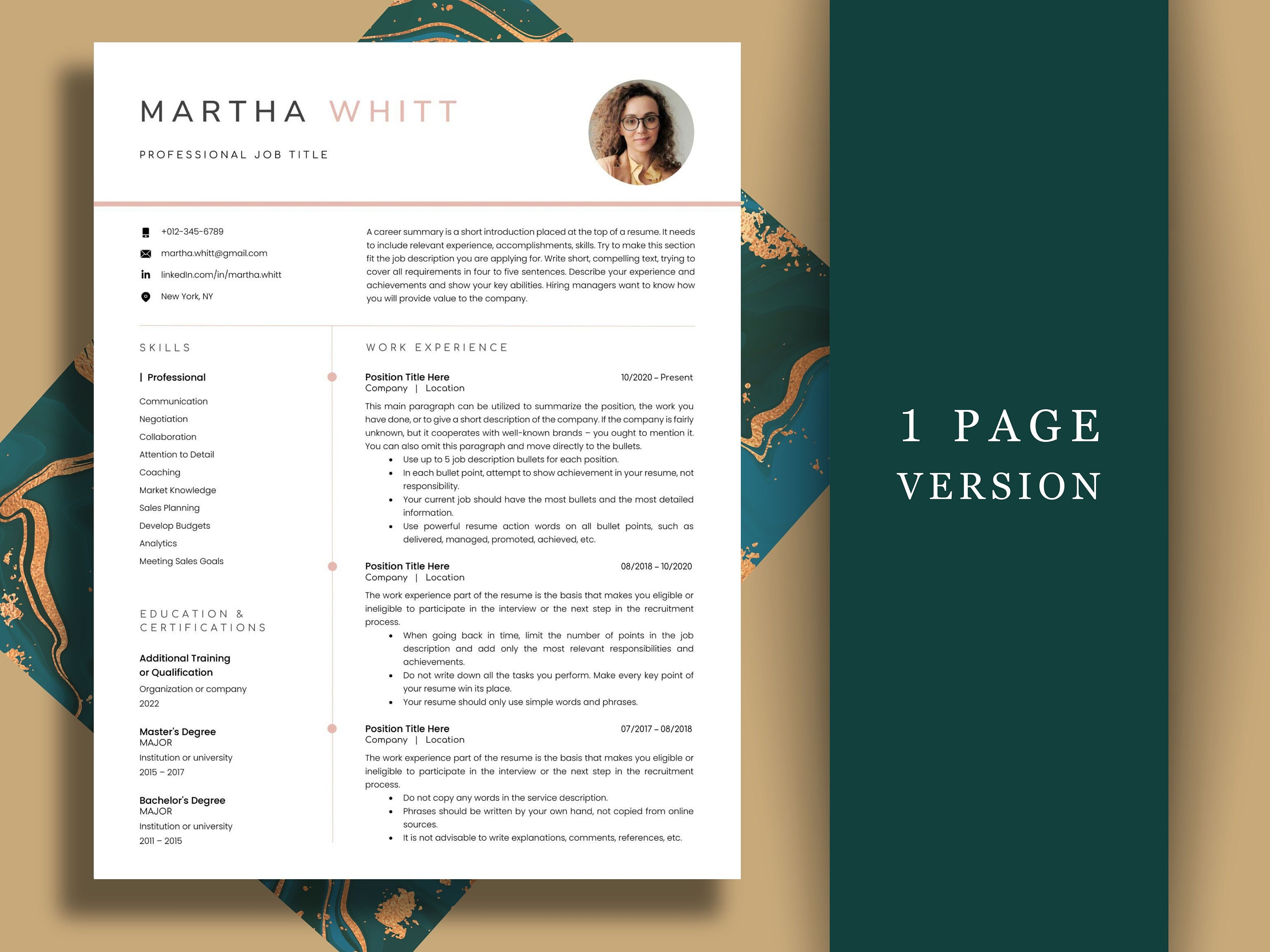 Resume Template, CV Template Google Docs, Professional Resume Template ...