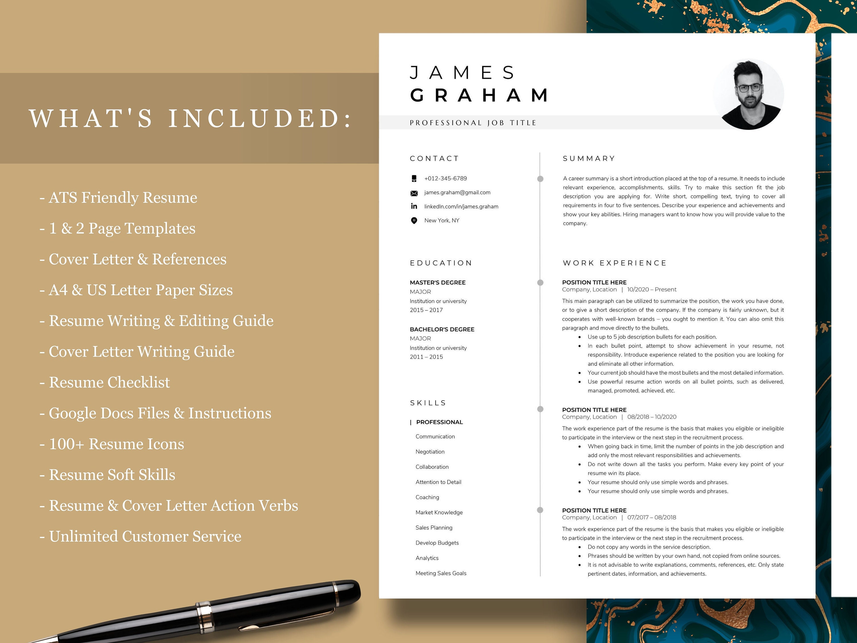 Resume Template, CV Template Google Docs, Professional Resume Template ...