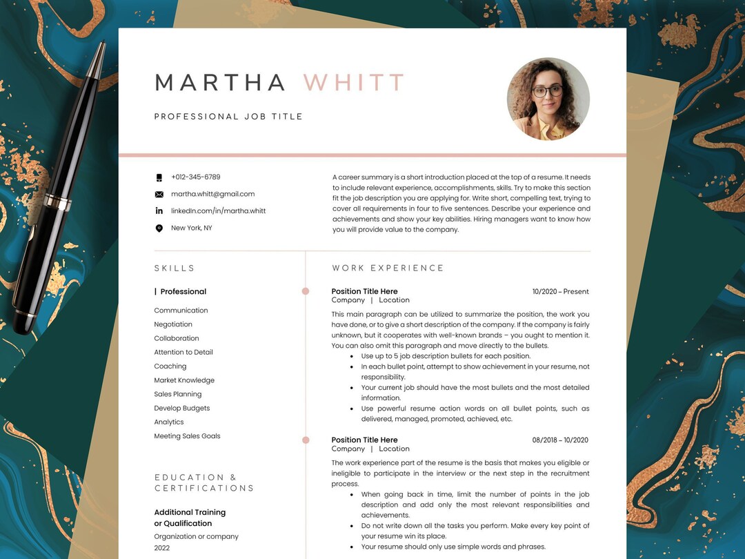 Resume Template, CV Template Google Docs, Professional Resume Template ...