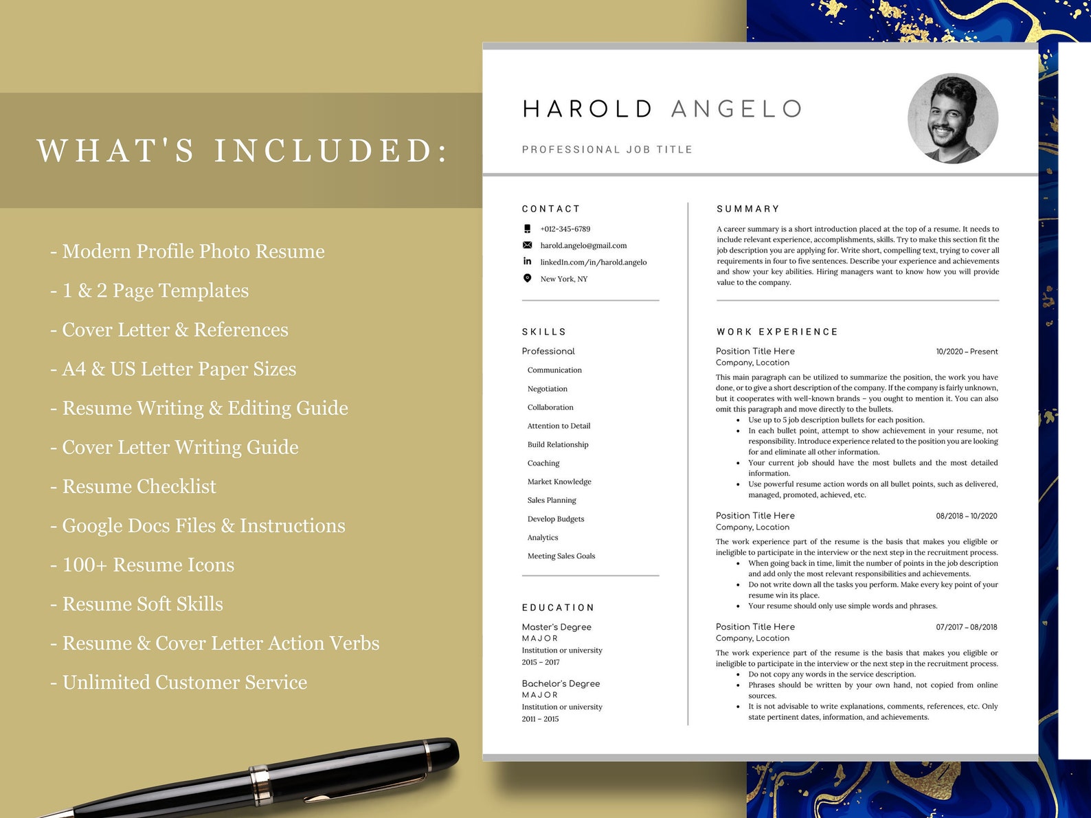 Resume Template, CV Template Google Docs, Professional Resume Template ...