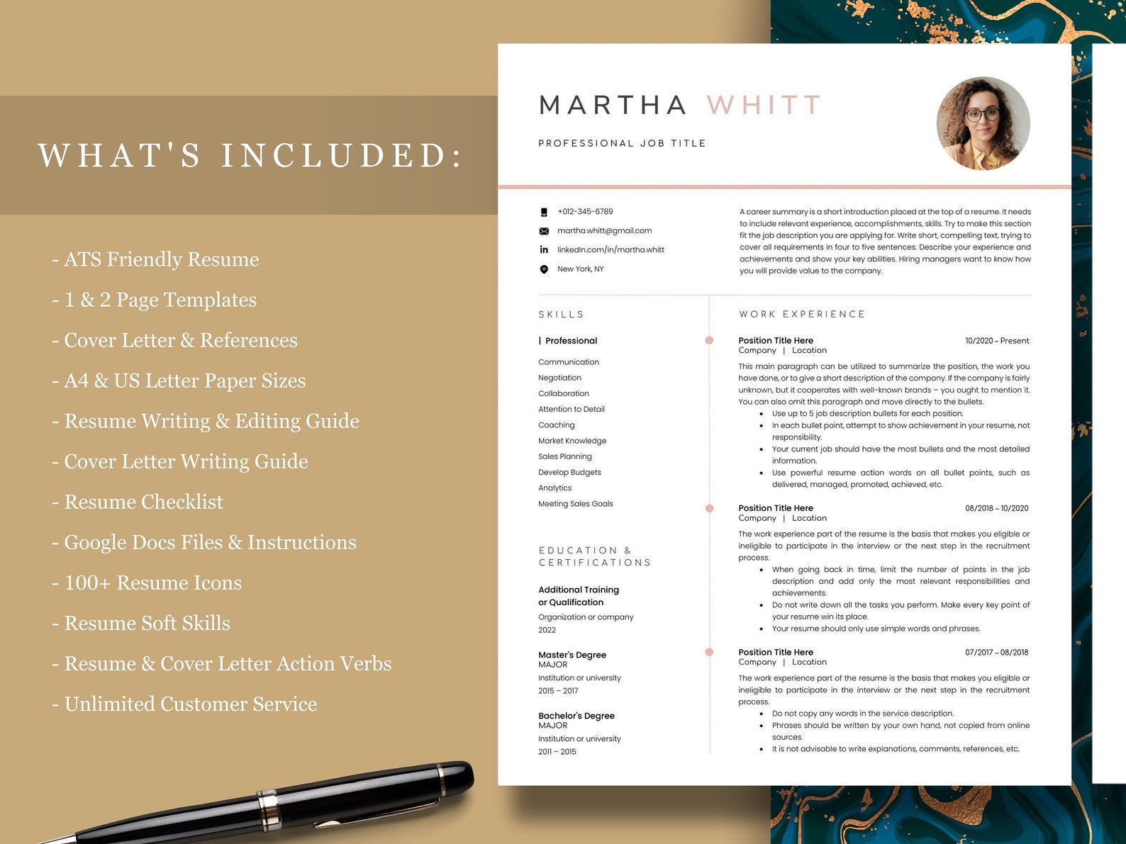 Resume Template, CV Template Google Docs, Professional Resume Template ...