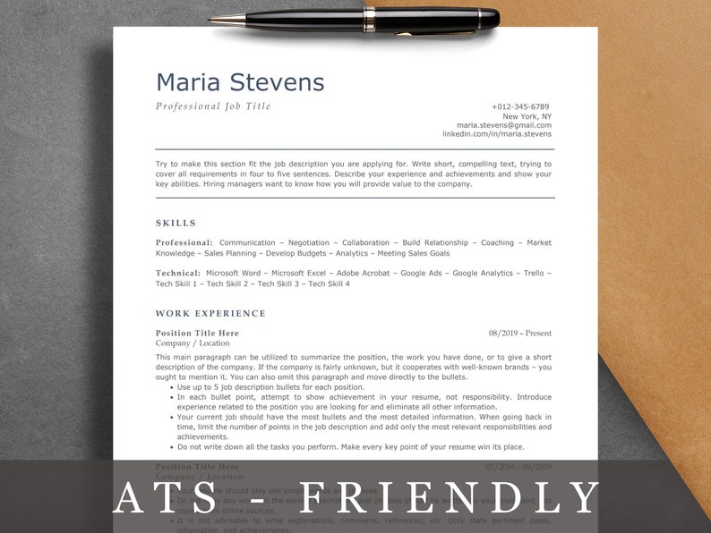 ATS Resume Template Google Docs ATS Friendly Resume Template - Etsy