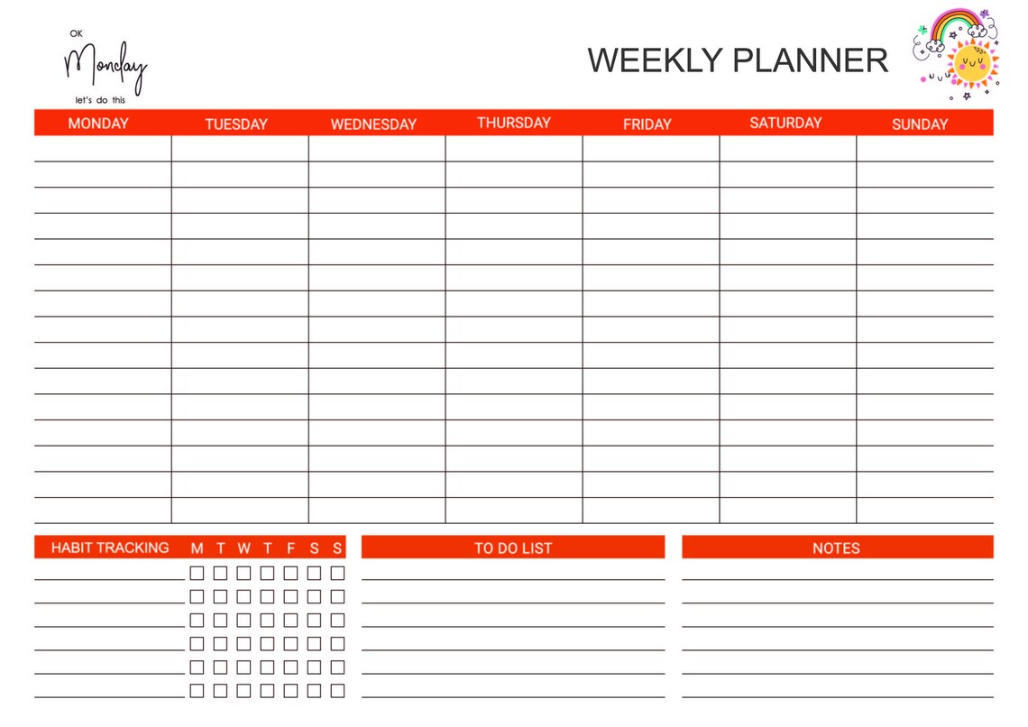Printable Weekly Planner A4 Size - Etsy
