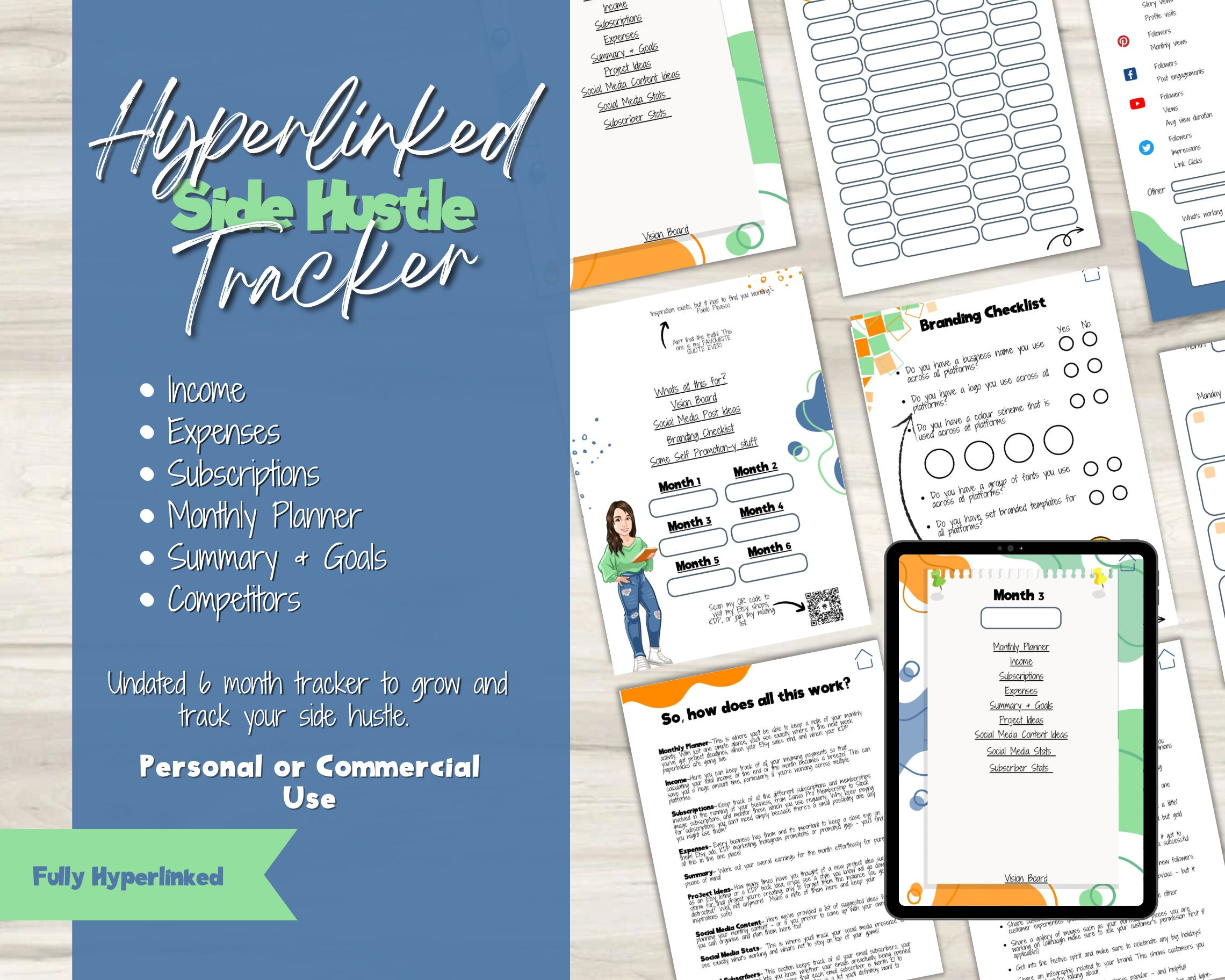 Hyperlinked Side Hustle Tracker | Side Hustle Planner | Entrepreneur Tracker | Solopreneur ...