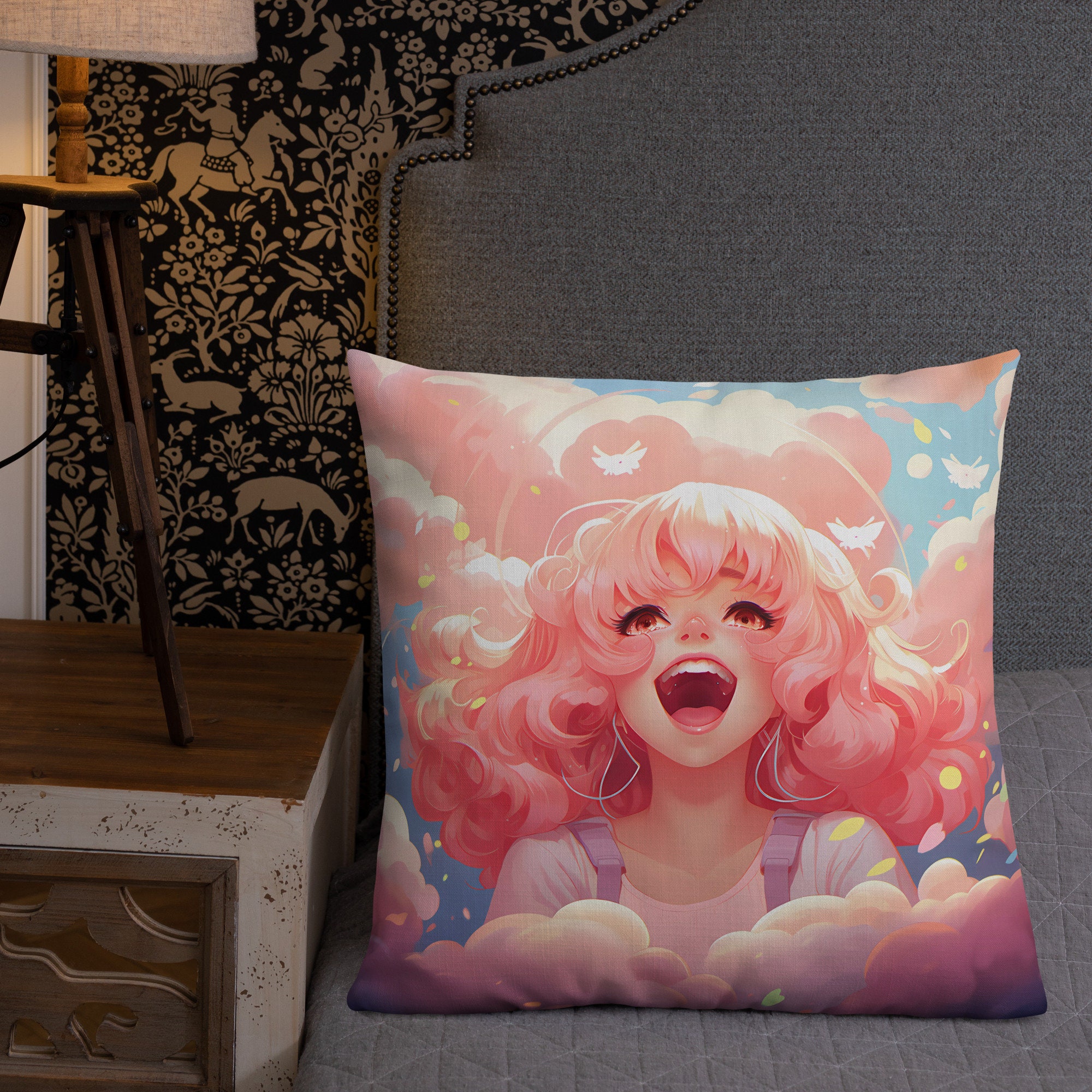 Pink Hair Anime Girl Pillow: Kawaii Decorative Throw Pillow - Etsy