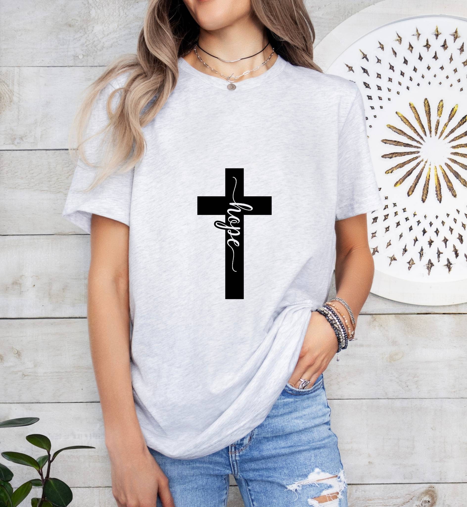 Hope Cross Catholic Boho Church Shirt With Inspirational Bible Verse ...