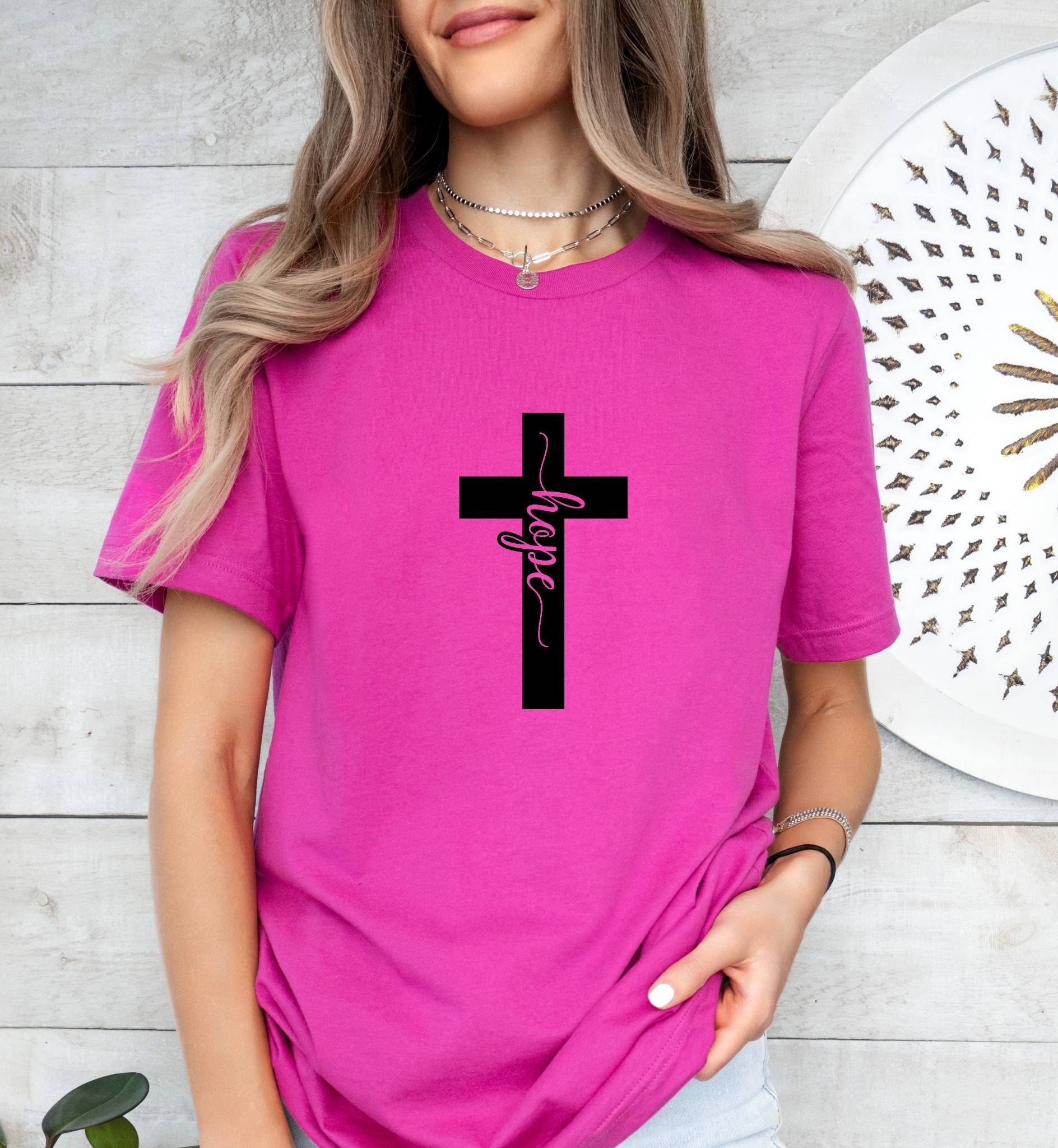 Hope Cross Catholic Boho Church Shirt With Inspirational Bible Verse ...
