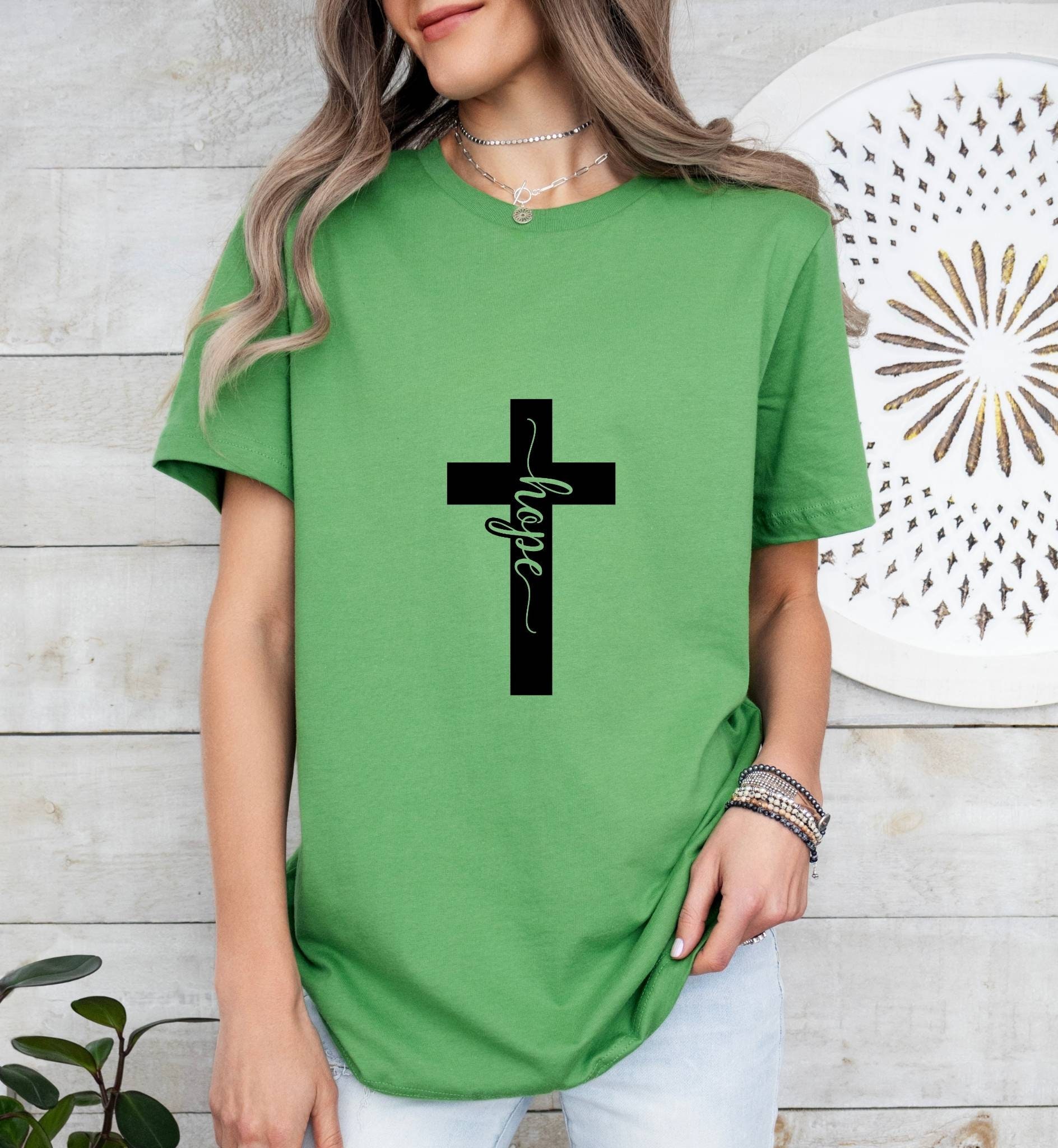 Hope Cross Catholic Boho Church Shirt With Inspirational Bible Verse ...