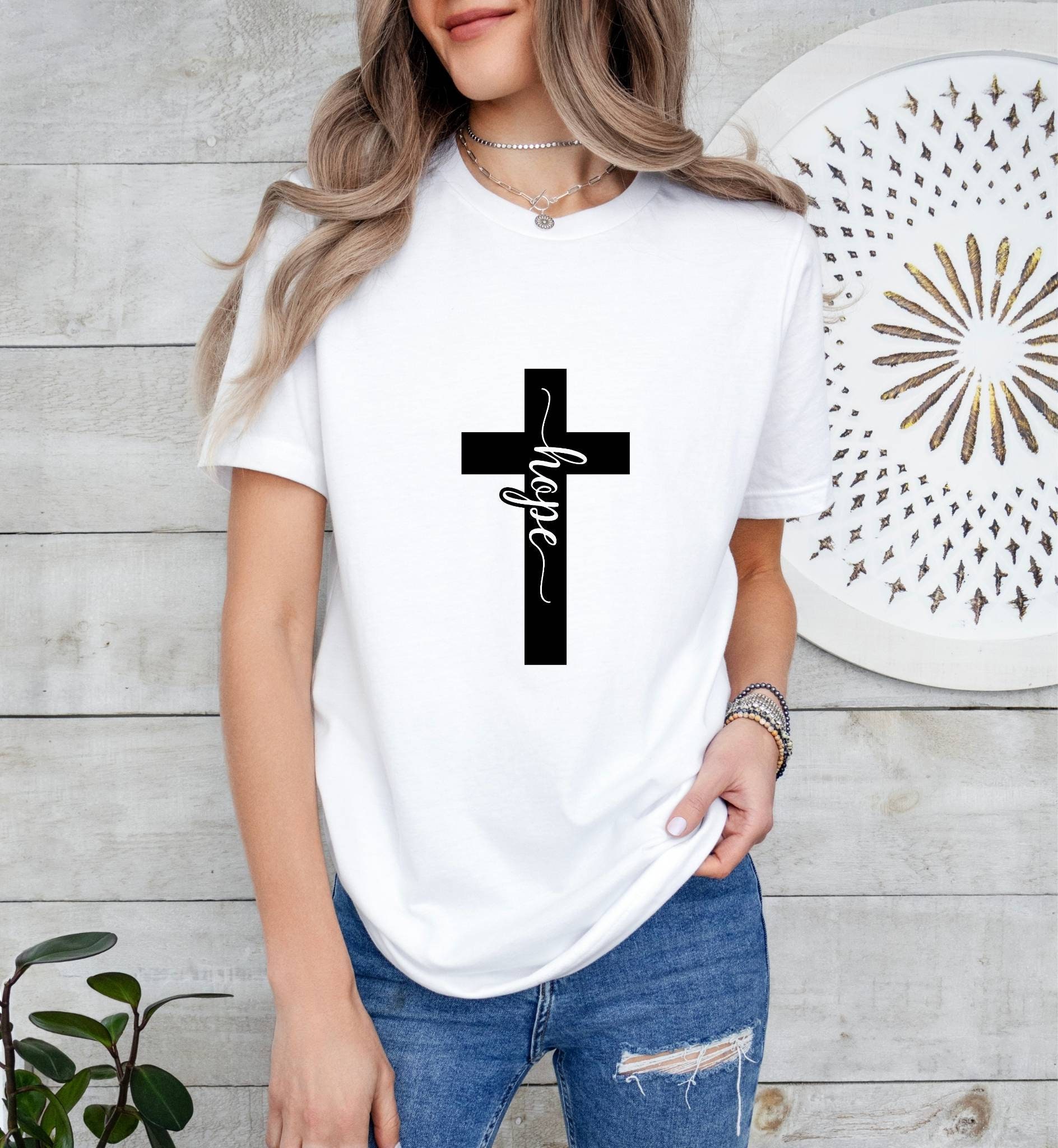 Hope Cross Catholic Boho Church Shirt With Inspirational Bible Verse ...