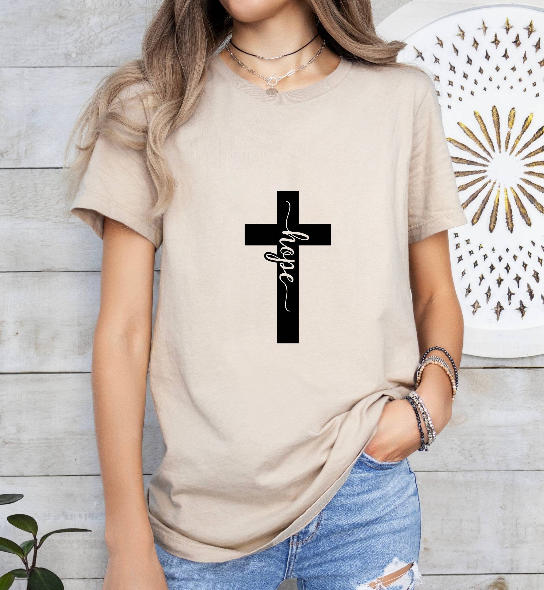 Hope Cross Catholic Boho Church Shirt With Inspirational Bible Verse ...