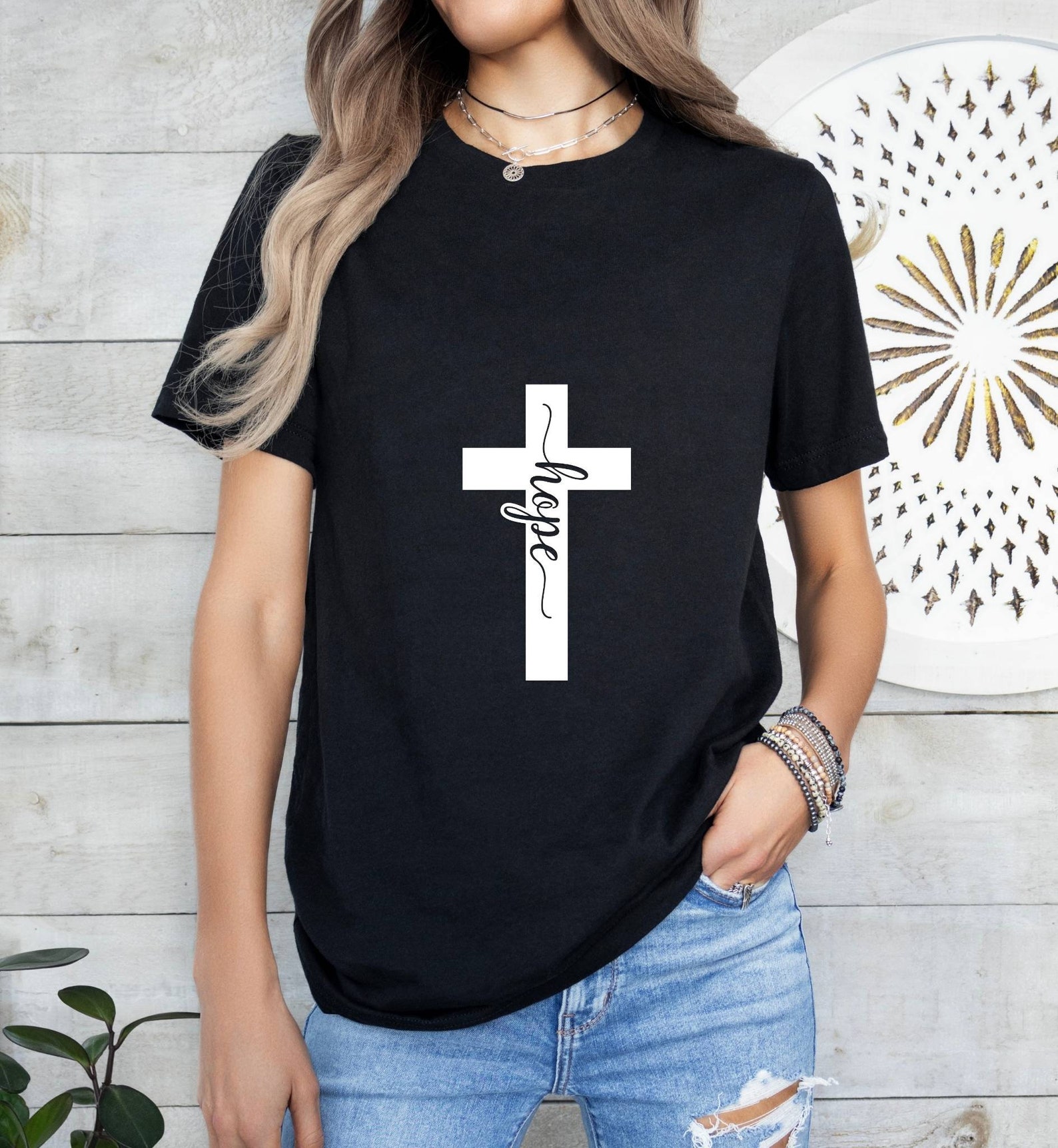Hope Cross Catholic Boho Church Shirt With Inspirational Bible Verse ...