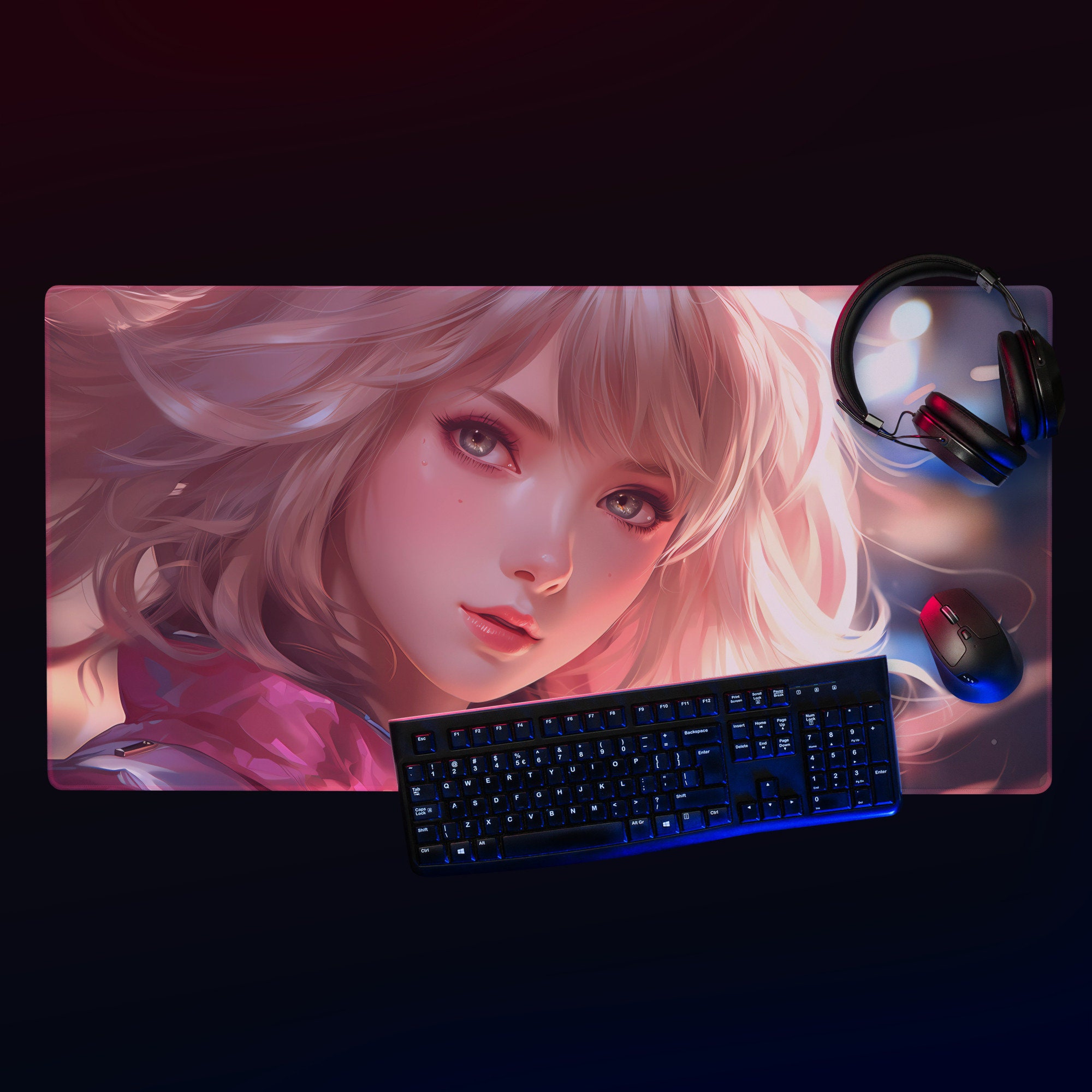 Blond Hair Anime Girl in Wind Gaming Mousepad Desk Mat Large Mouse Pad ...