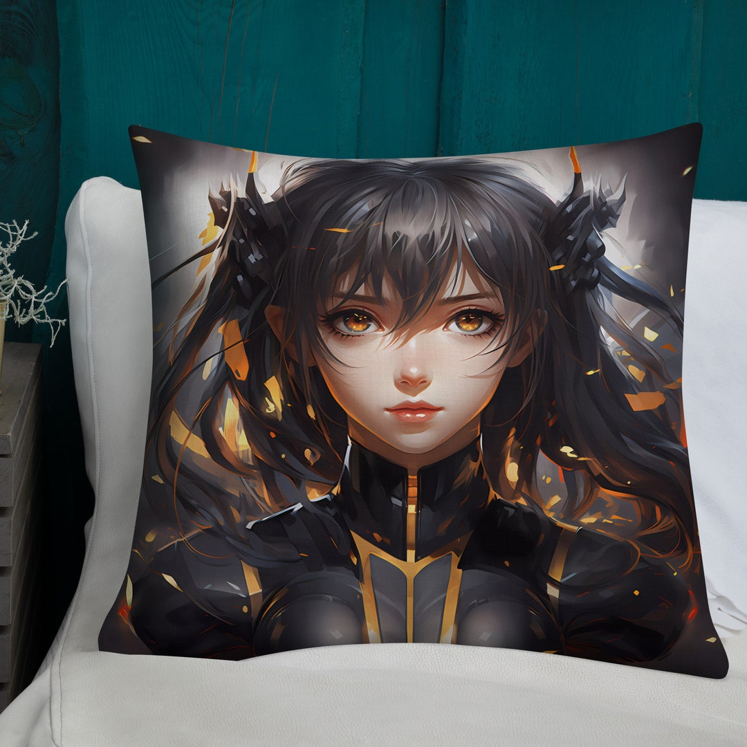 Black-gold Hair Anime Girl | Anime Pillow | Kawaii Pillow | Decorative ...