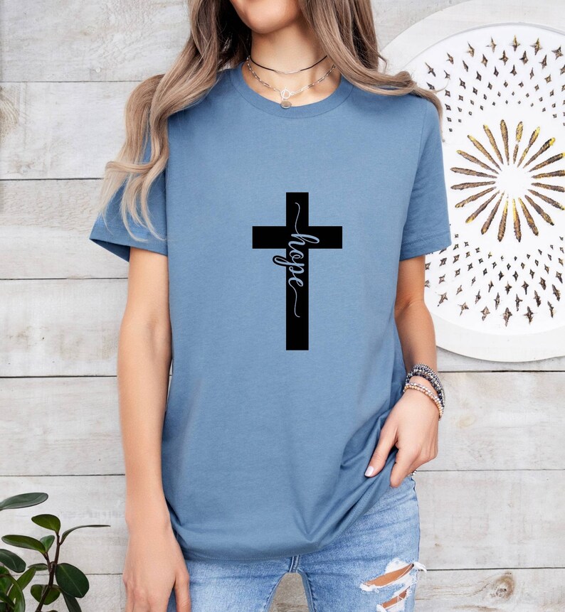 Hope Cross Catholic Boho Church Shirt With Inspirational Bible Verse ...