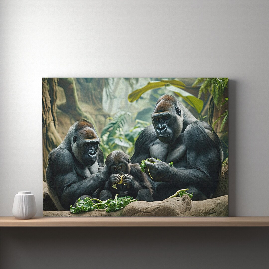 Canvas Wall Art, Gorilla Family, Gorilla, Front View Gorilla Family ...