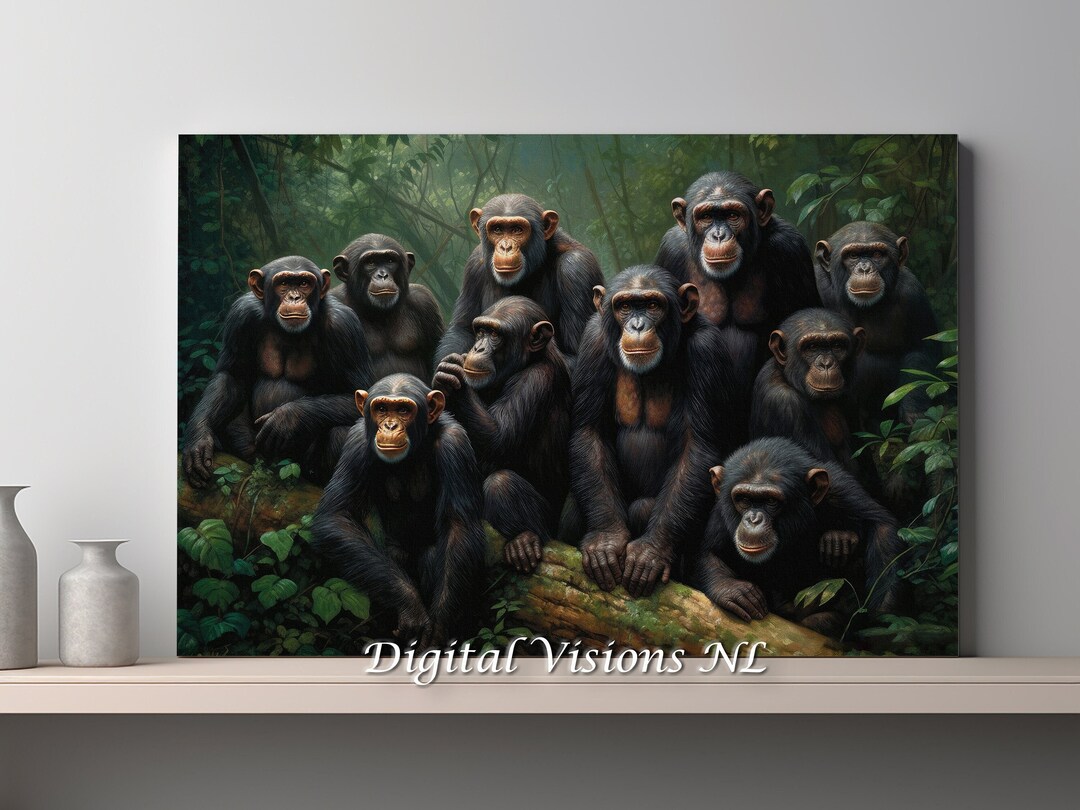 Canvas Wall Art, Chimpanzee Family, Chimpanzee, Front View Chimpanzee ...