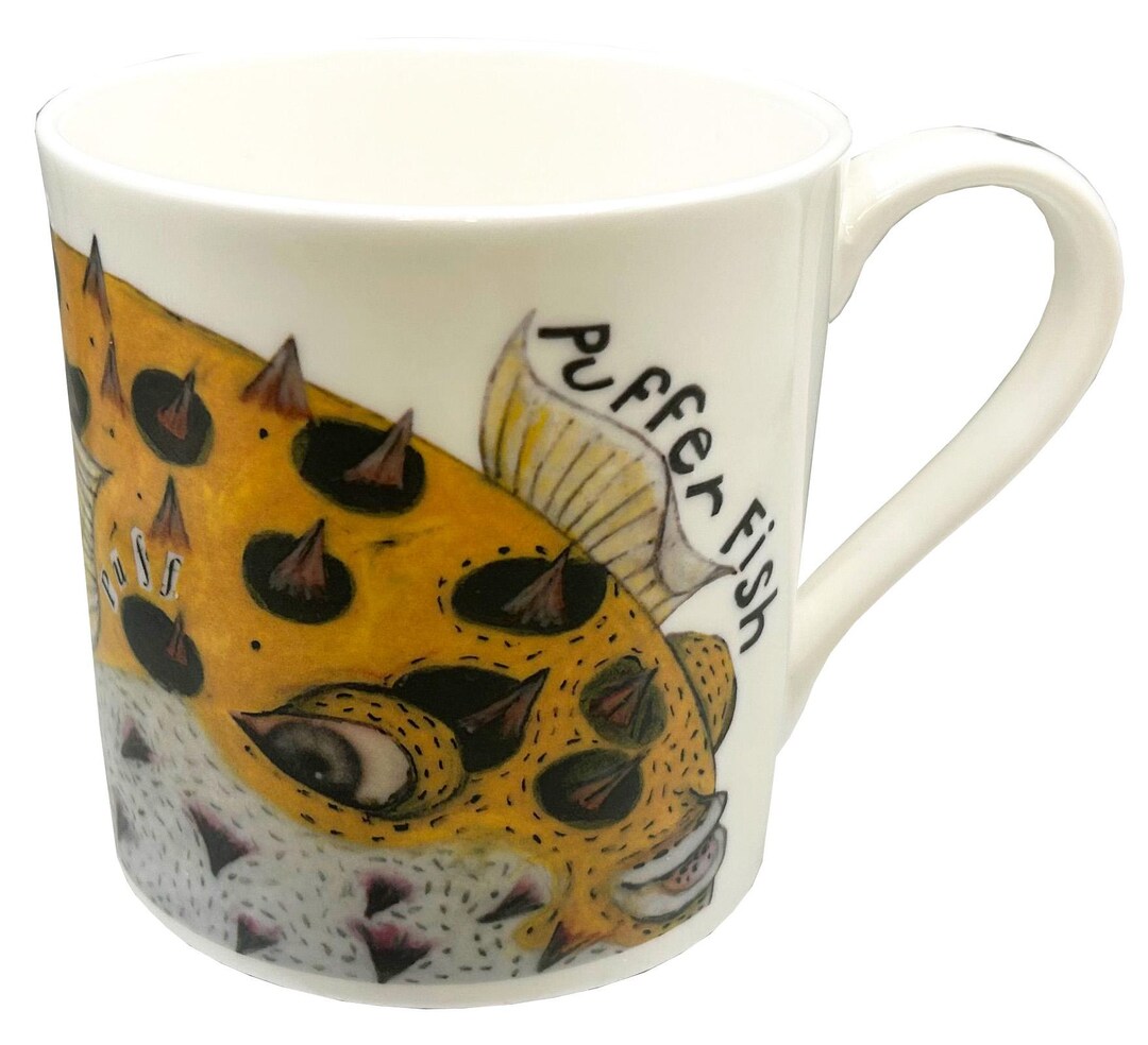 Yellow Spotted Puffer Fish Mug: Fine Bone China, Hand Decorated - Etsy