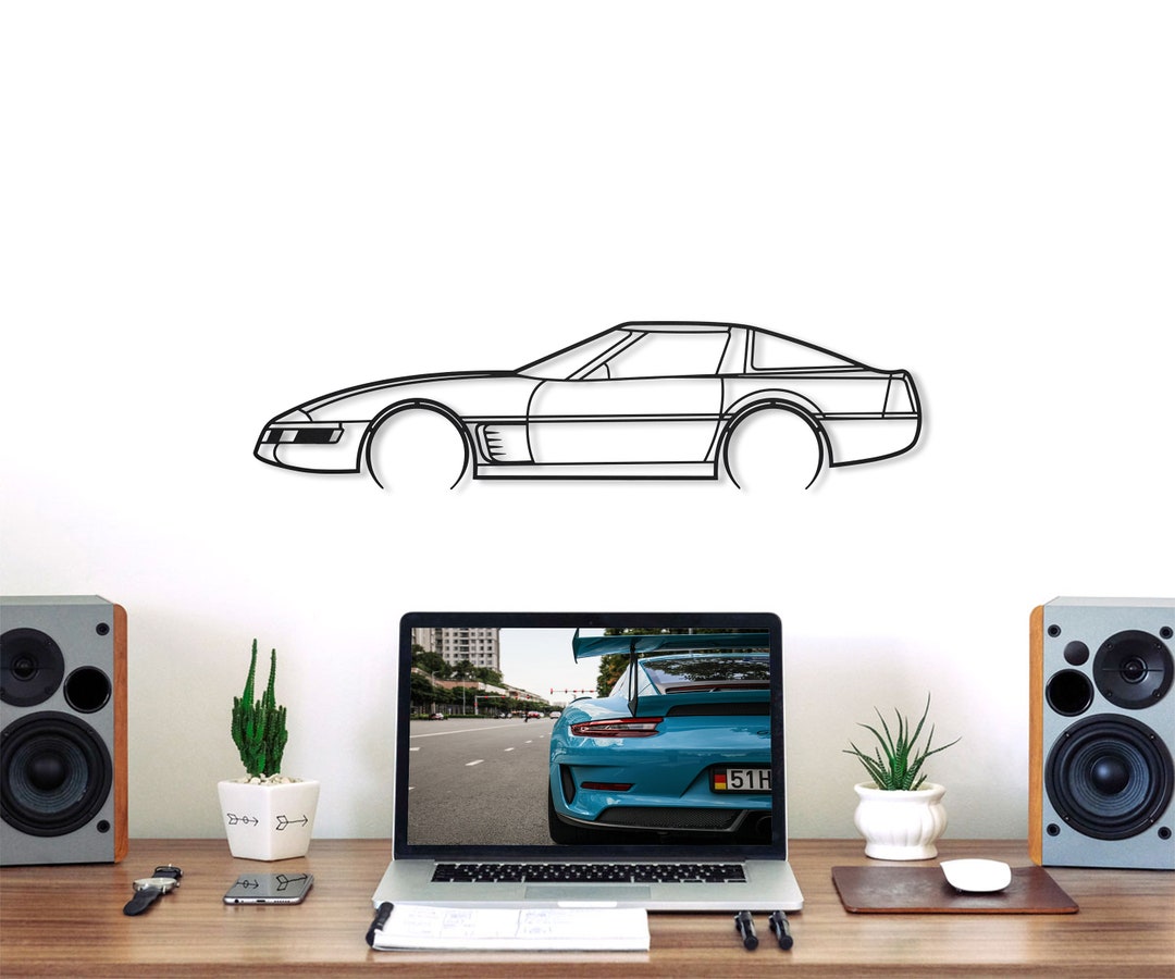 Corvette C4 Detailed Metal Car Silhouette Wall Art, Metal Wall Art ...