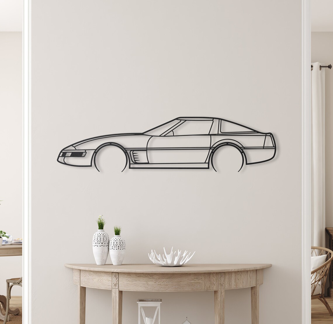 Corvette C4 Detailed Metal Car Silhouette Wall Art, Metal Wall Art ...