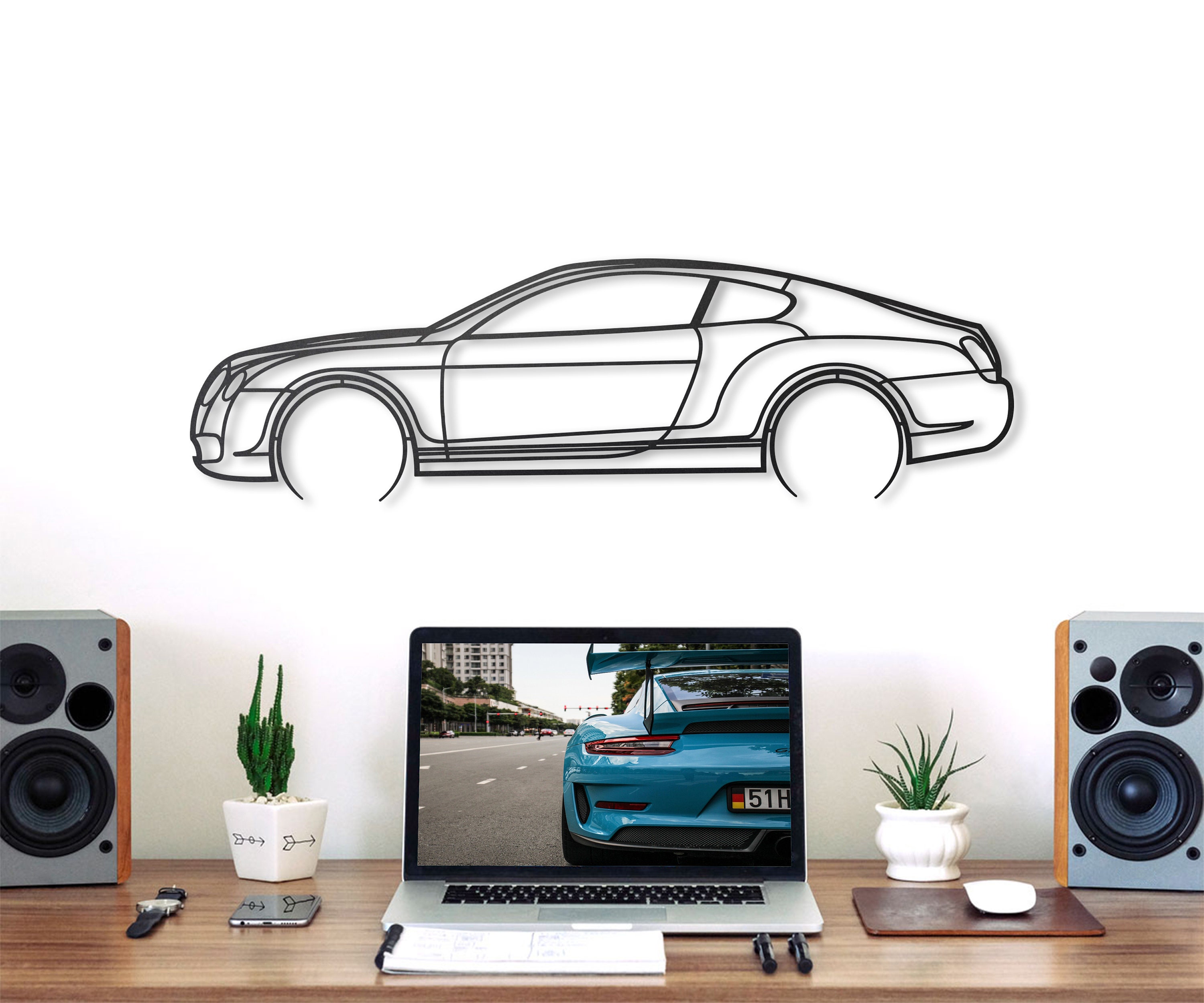 Continental GT Detailed Metal Car Silhouette, Continental GT Wall Art ...