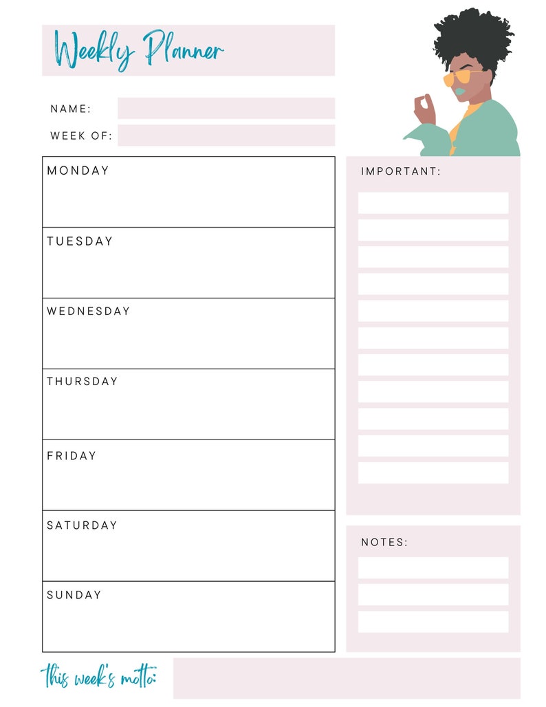 Digital Download Weekly Planner - One Page - Etsy