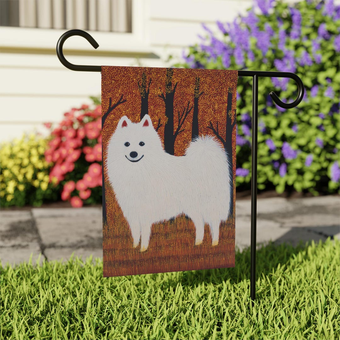 Fall American Eskimo Dog Garden Flag, Autumn Home Decor House Banner ...