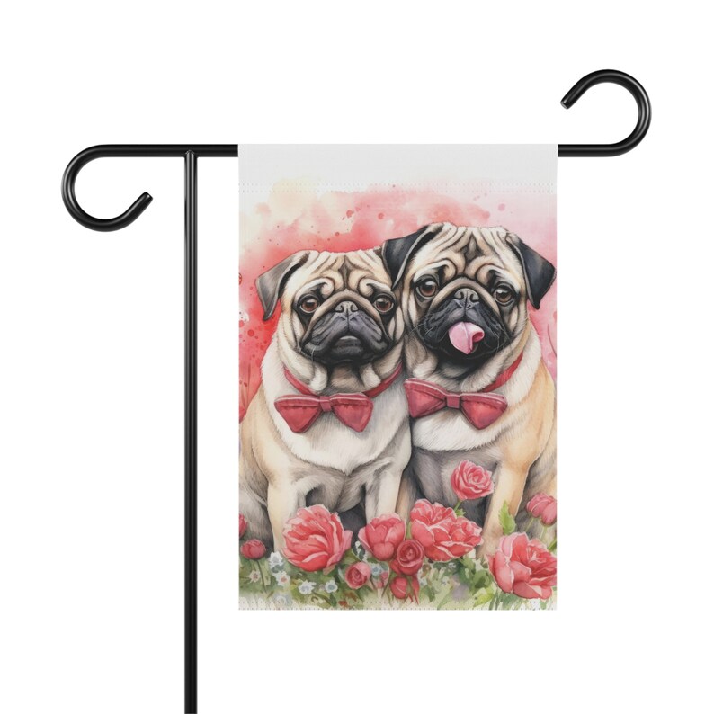 Adorable Pugs Valentines Flag and Banner, Outdoor Decor, Perfect Gift ...