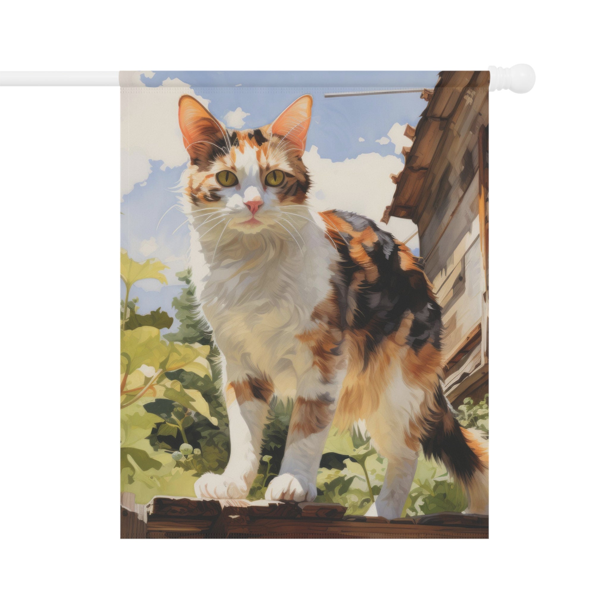 Calico cat in the Garden, Garden & House Flags sold by Pavel Mishkin ...
