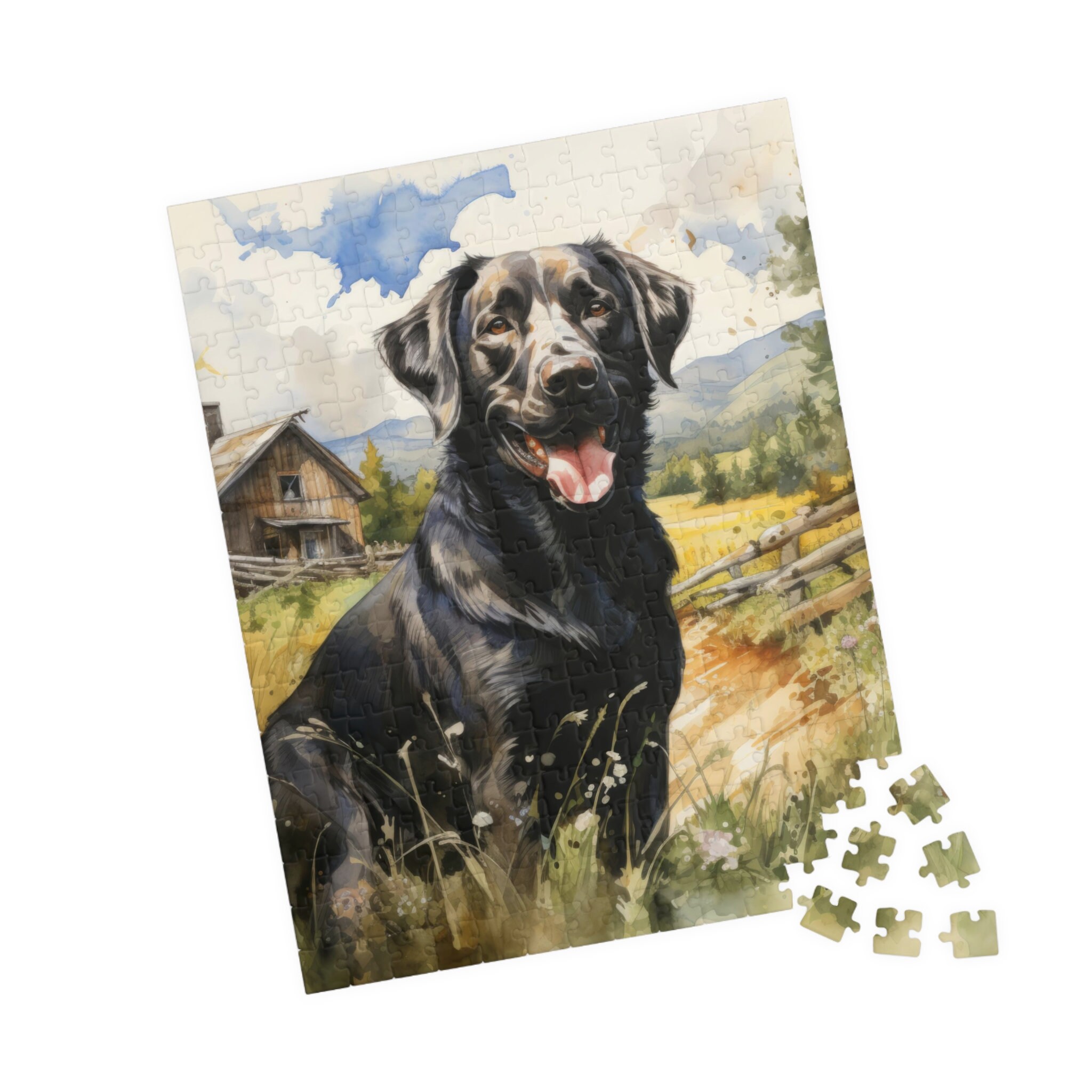 Happy Black Labrador on Farm Jigsaw Puzzle, Chipboard Dog Puzzle, Home ...
