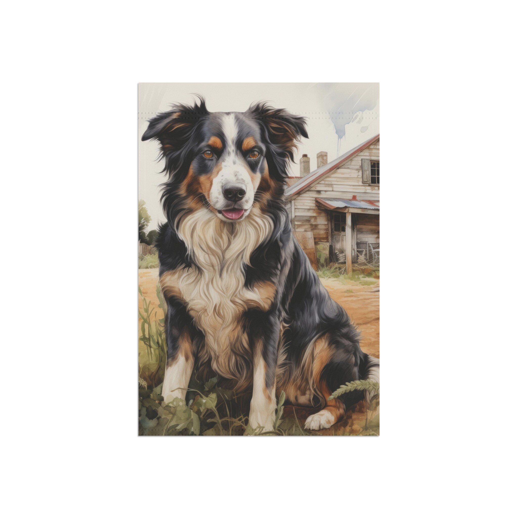 Australian Shepherd Flag Dog Watercolor Art Garden & House - Etsy