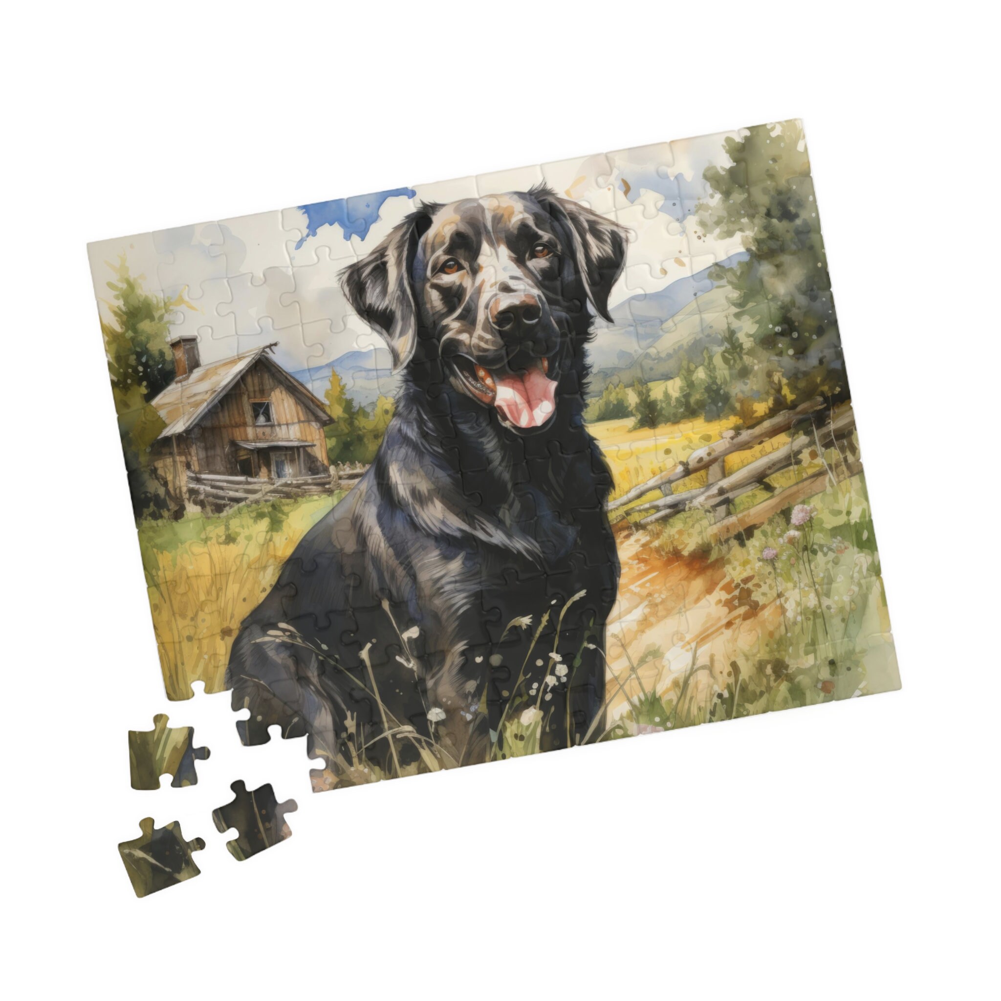 Happy Black Labrador on Farm Jigsaw Puzzle, Chipboard Dog Puzzle, Home ...
