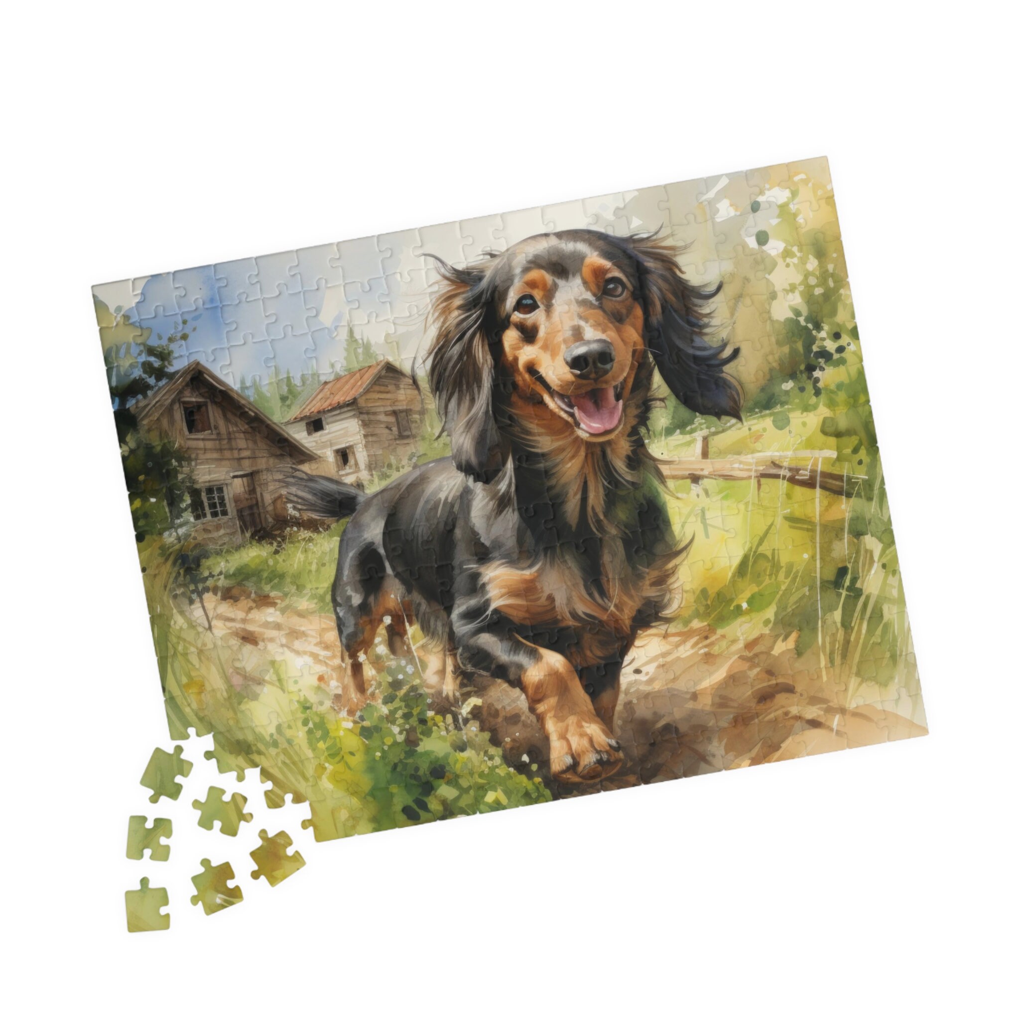 Happy Dachshund in Village Jigsaw Puzzle, Chipboard Dog Puzzle, Home ...