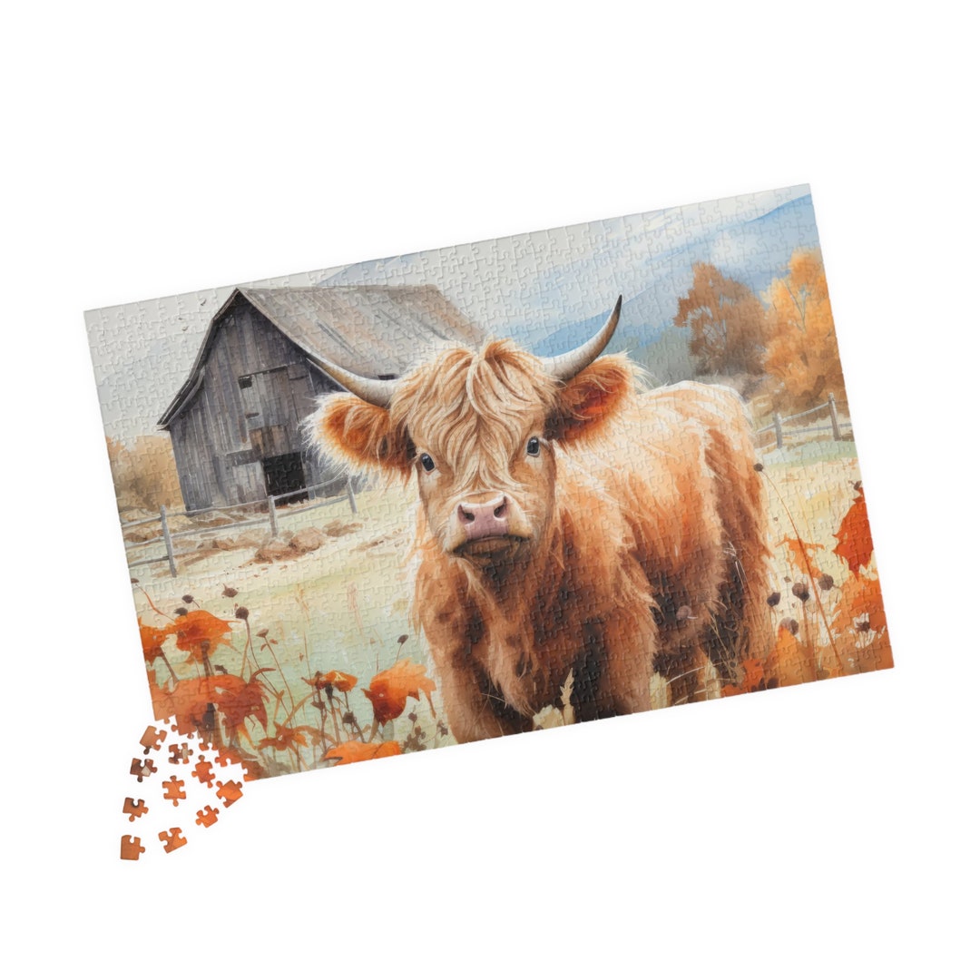 Highlands Cow Jigsaw Puzzle, Long Haired Cow Farm Jigsaw Puzzle ...