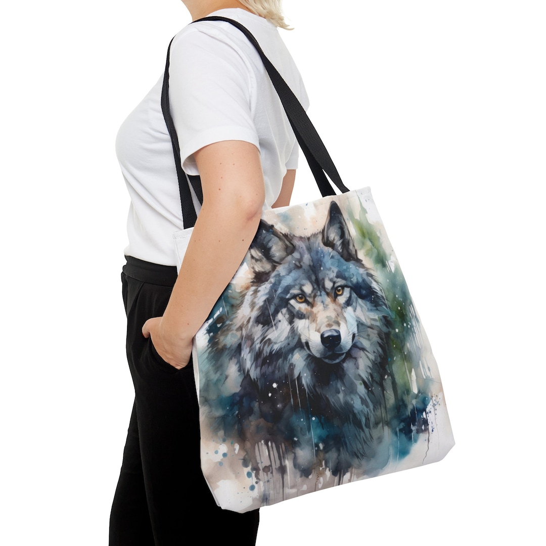 Winter Wolf Tote Bag, Gray Wolf Shopping Bag, Wildlife Art Grocery Bag ...