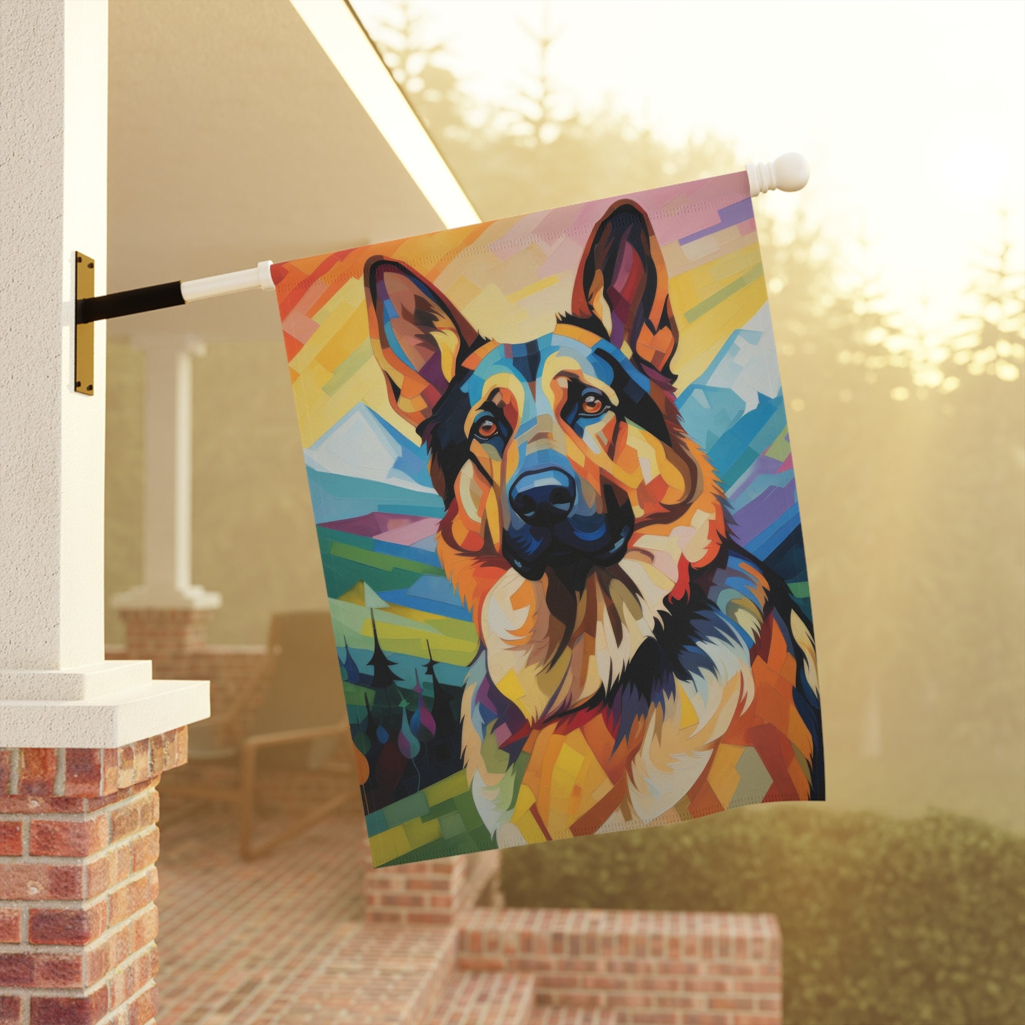 Colorful Noble German Shepherd Garden & House Flag, Dog Banner, Fauvism ...