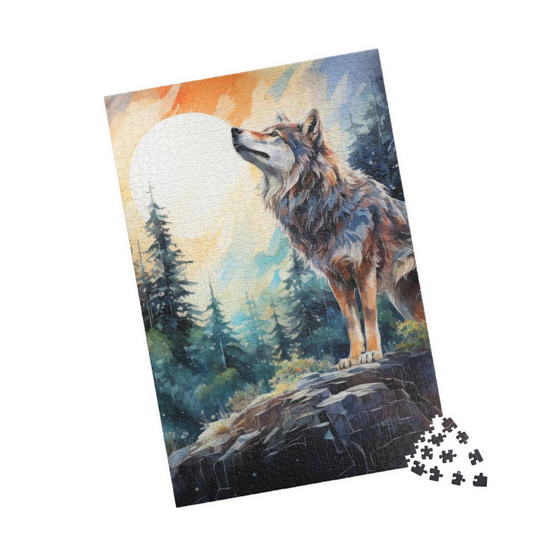 Watercolor Wolf Puzzle, Proud Wolf Jigsaw Puzzle, 110, 252, 500, 1014 ...