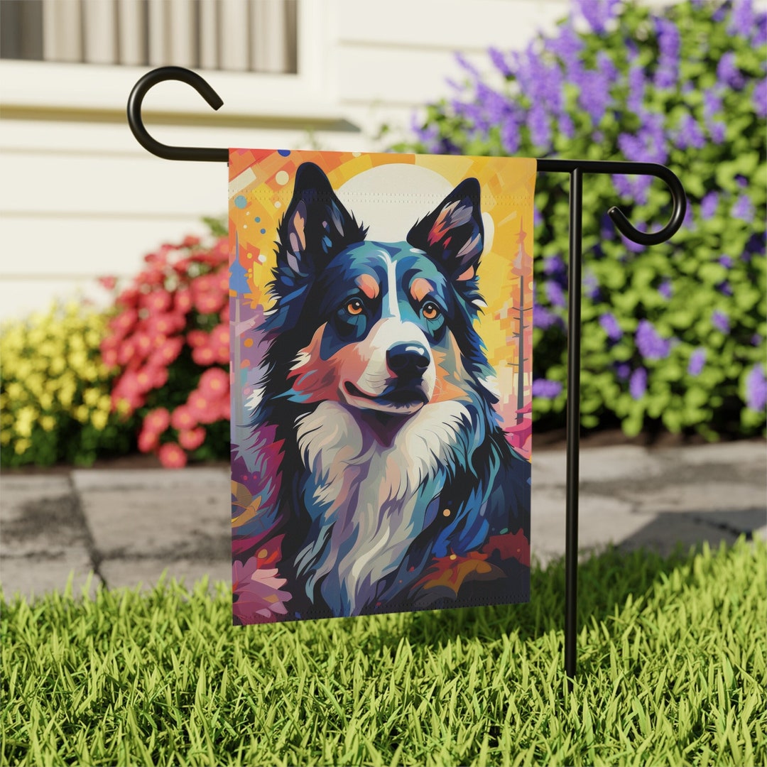 Colorful Border Collie Garden & House Flag, Dog Banner, Lawn Ornament ...