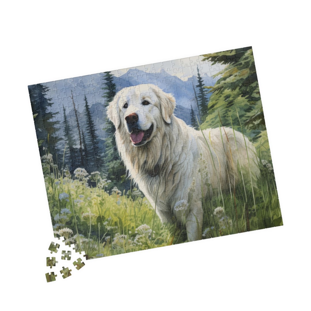 Great Pyrenees Mountain Forest Jigsaw Puzzle, Chipboard Dog Puzzle ...