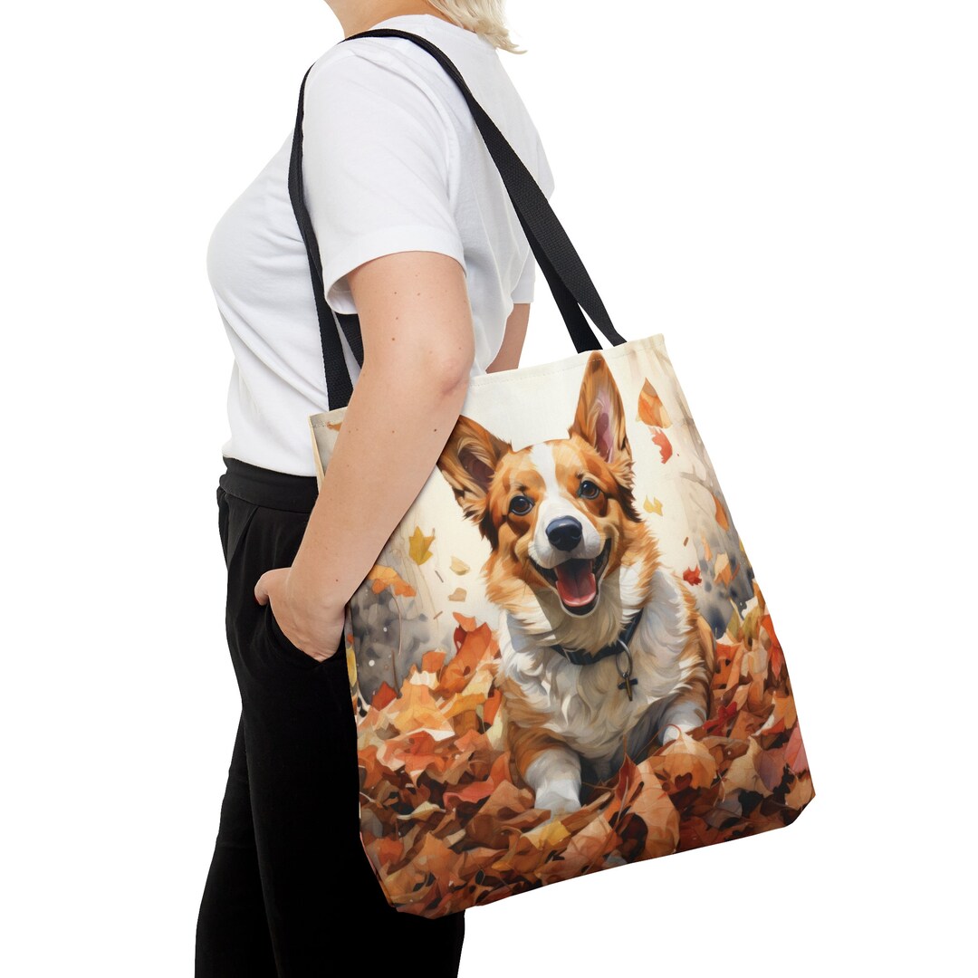 Corgi Fall Leaves Tote Bag, Corgi Autumn Shopping Bag, Watercolor Dog ...