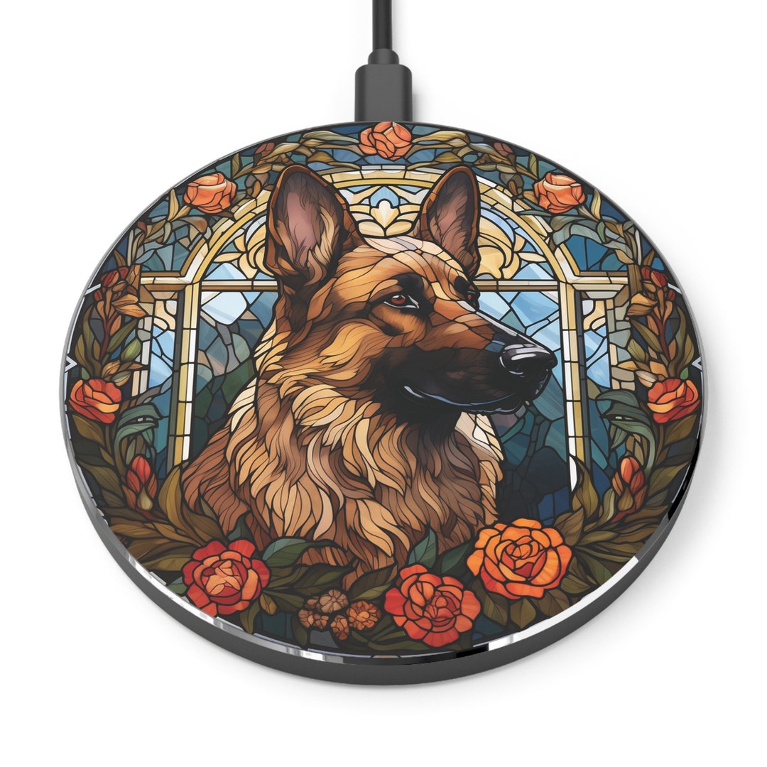 Stained Glass German Shepherd Wireless Charger, Floral Phone Charger ...