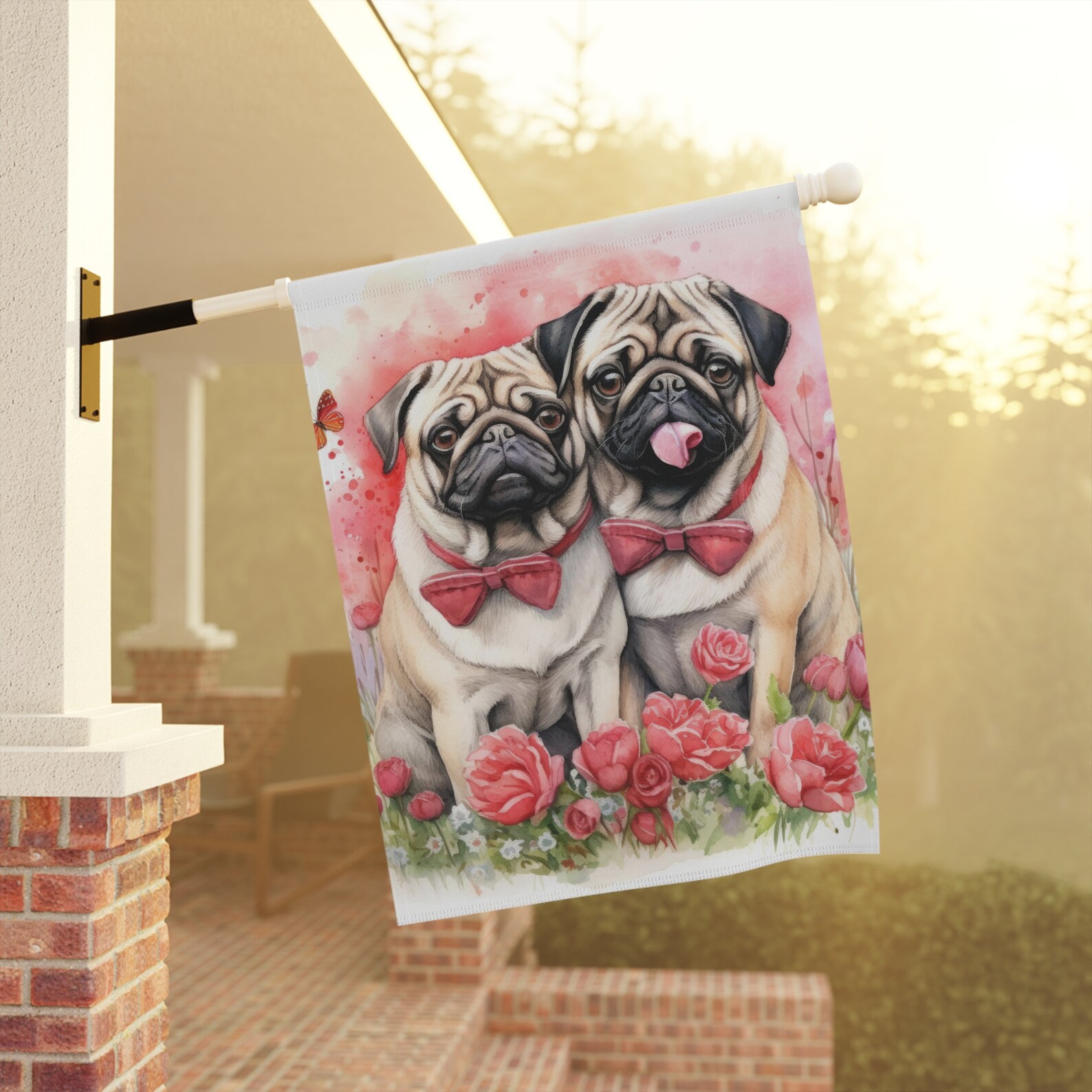 Adorable Pugs Valentines Flag and Banner, Outdoor Decor, Perfect Gift ...